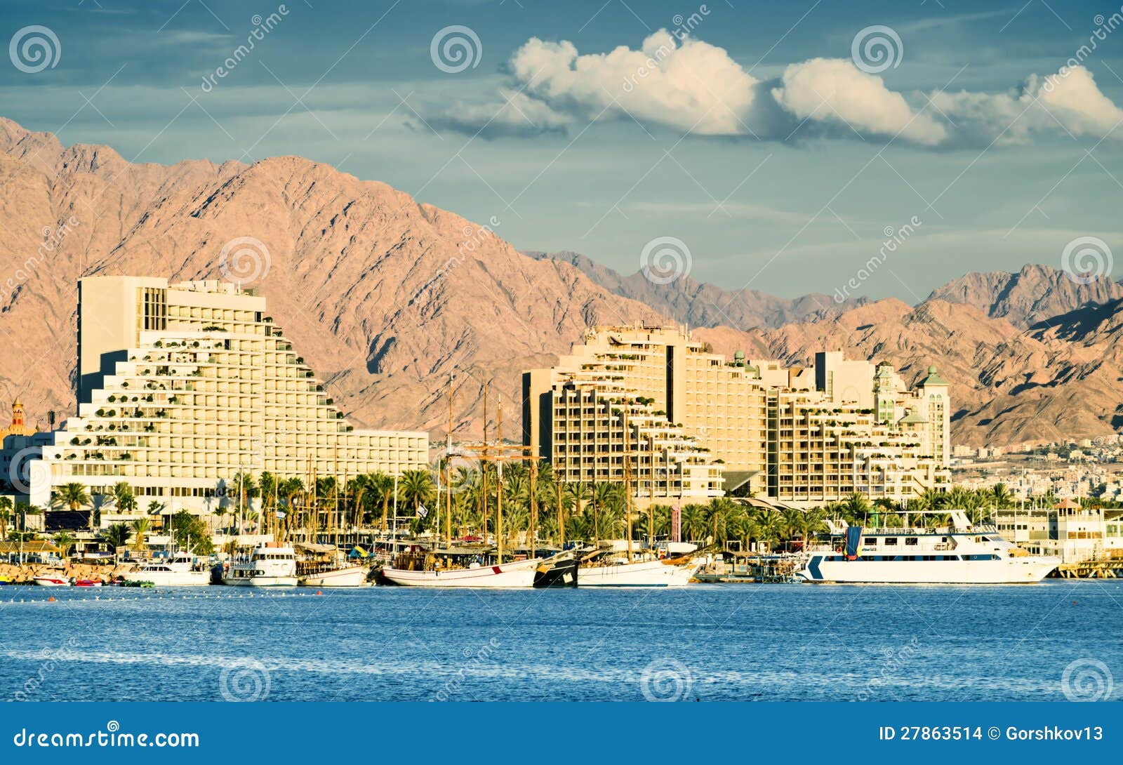 View on Resort Hotels of Eilat Stock Photo - Image of israel, sunshade ...