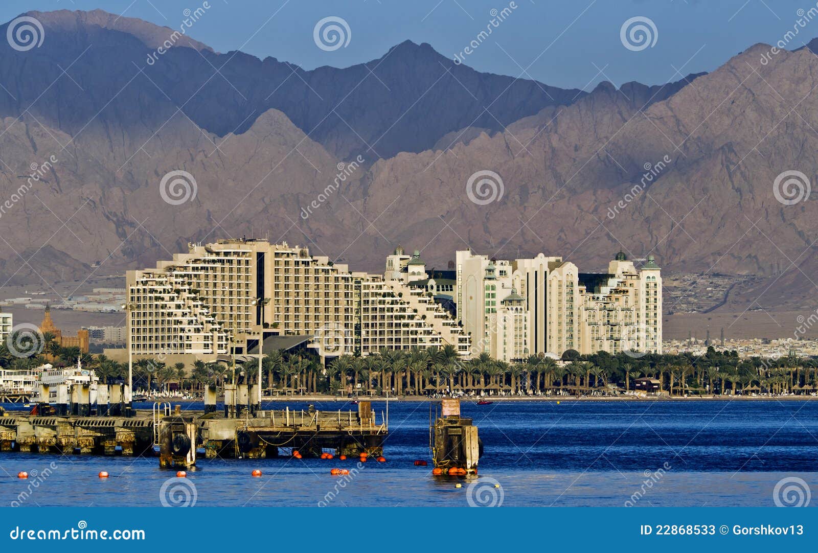 View on Resort Hotels of Eilat, Israel Stock Image - Image of marina ...