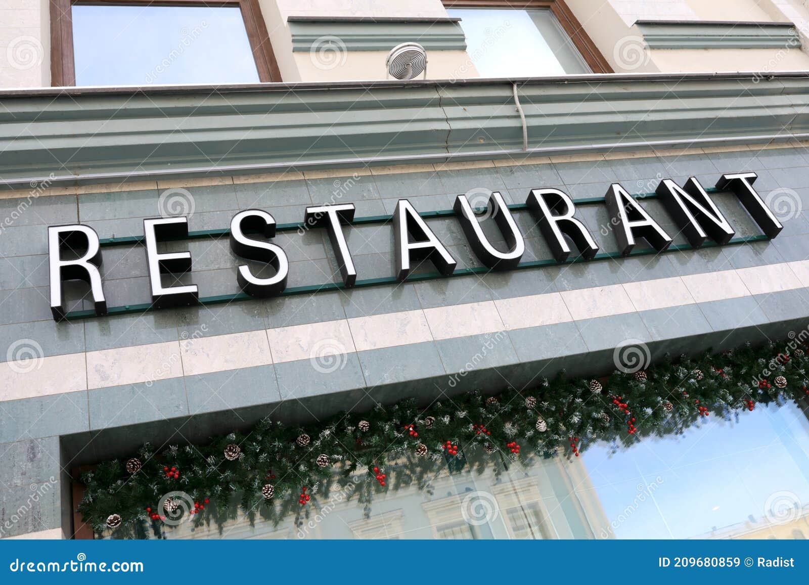 View of Restaurant Signboard on Wall Building Stock Image - Image of ...