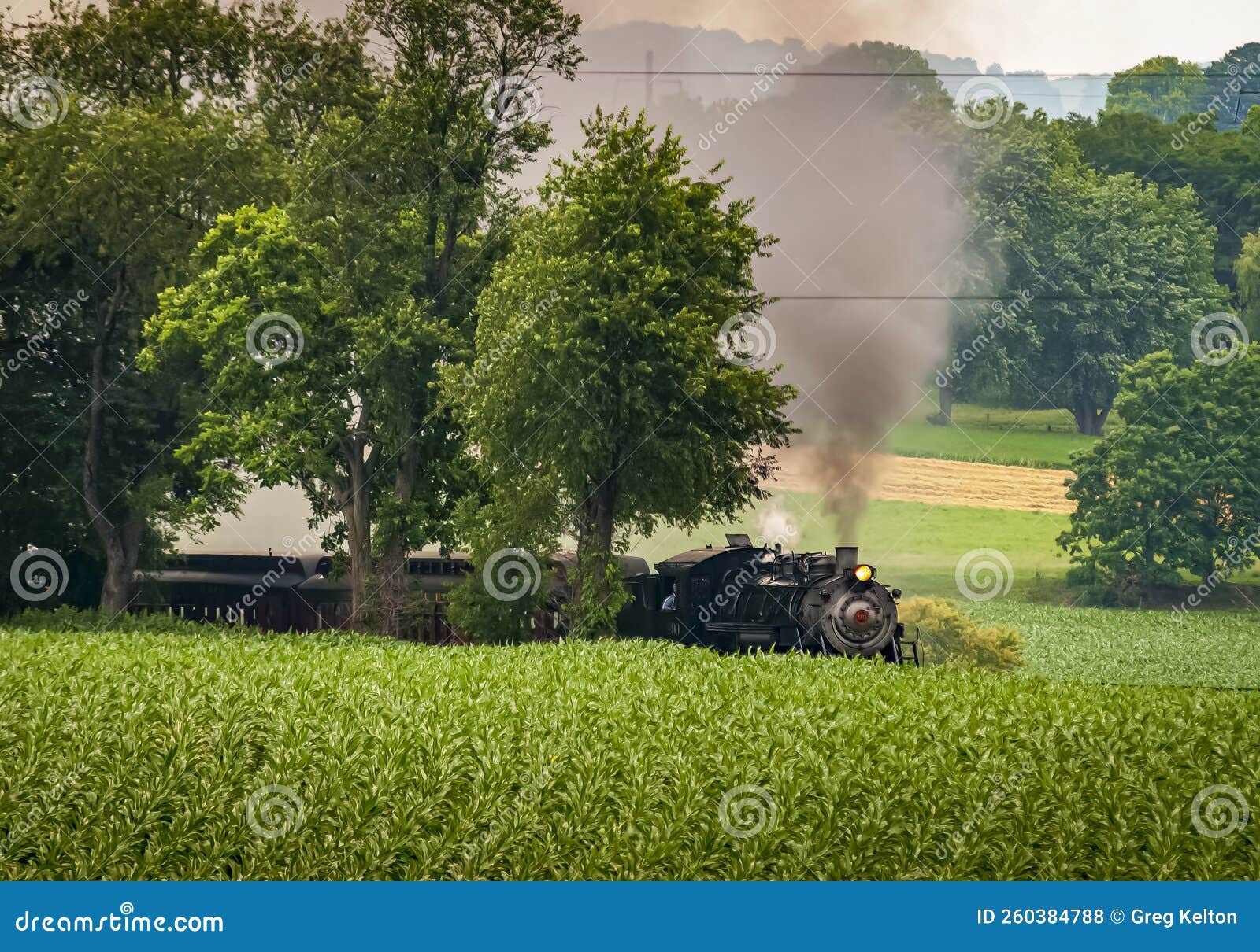 View of a Restored Steam Passenger Train Approaching Around a Curve ...