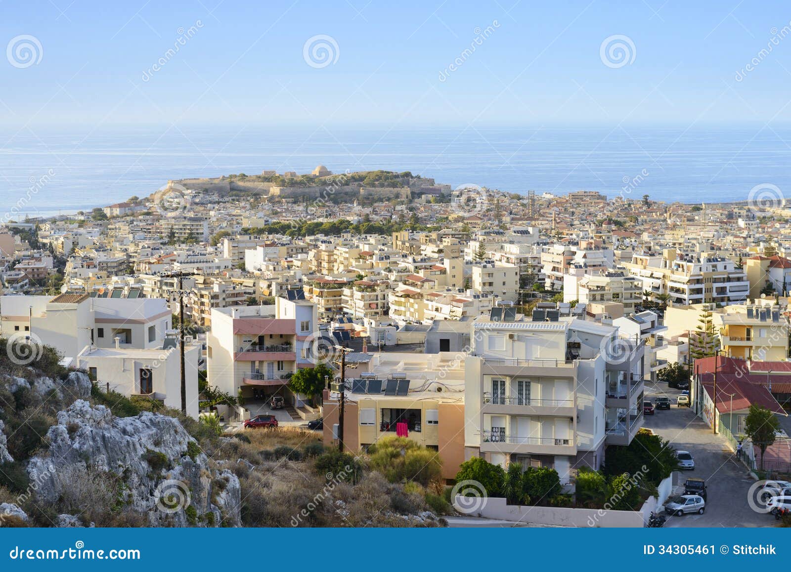 View on Rethymno Town. Crete Stock Image - Image of sunset, fortress ...