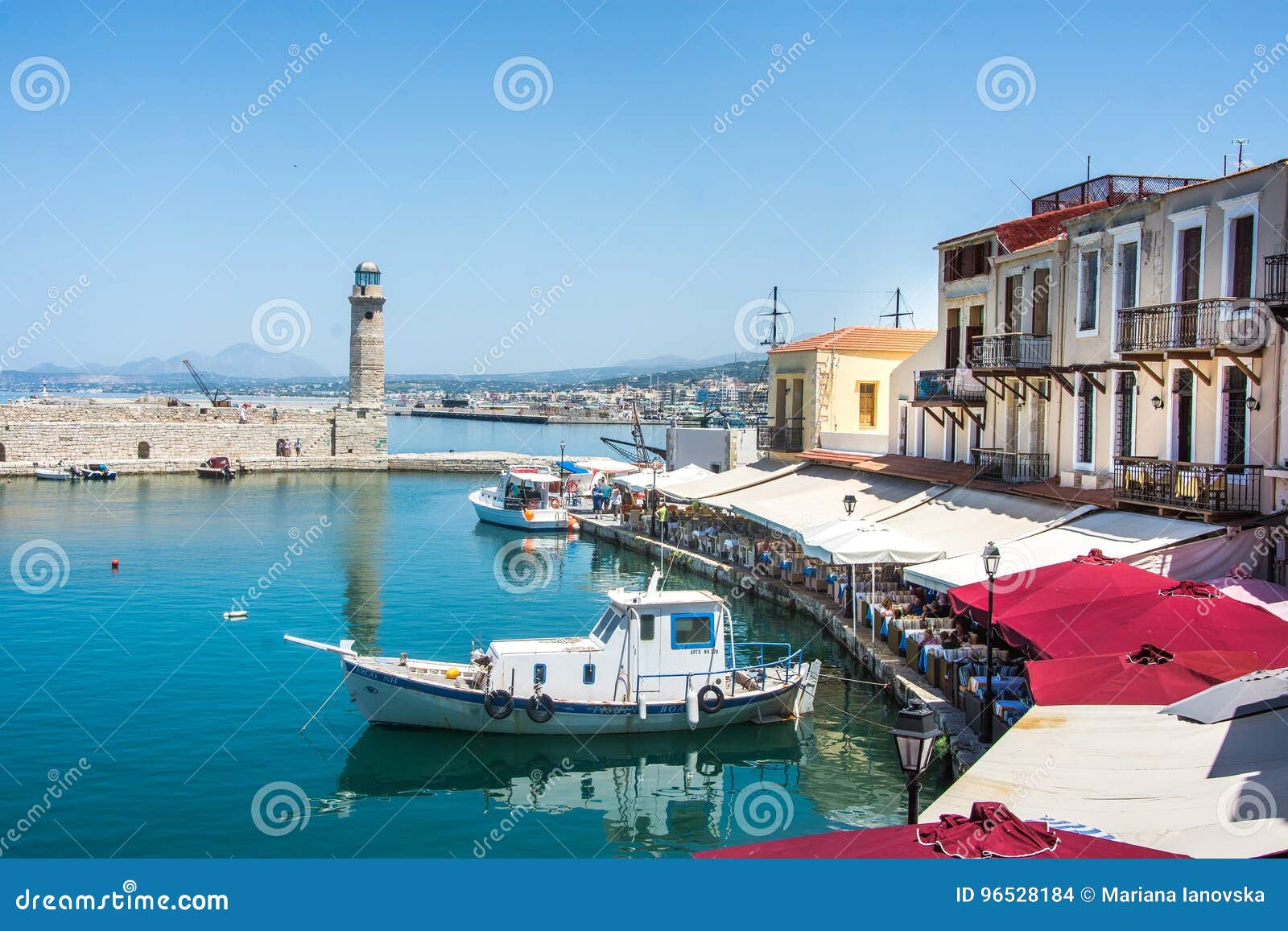 RETIMNO,CRETE, GREECE- JUNE- 26- 2017: View of the Retimno Port, Crete ...
