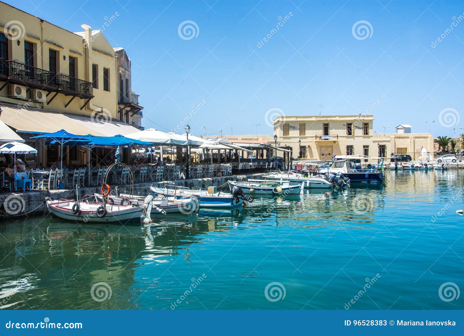 RETIMNO,CRETE, GREECE- JUNE- 26- 2017: View of the Retimno Port, Crete ...