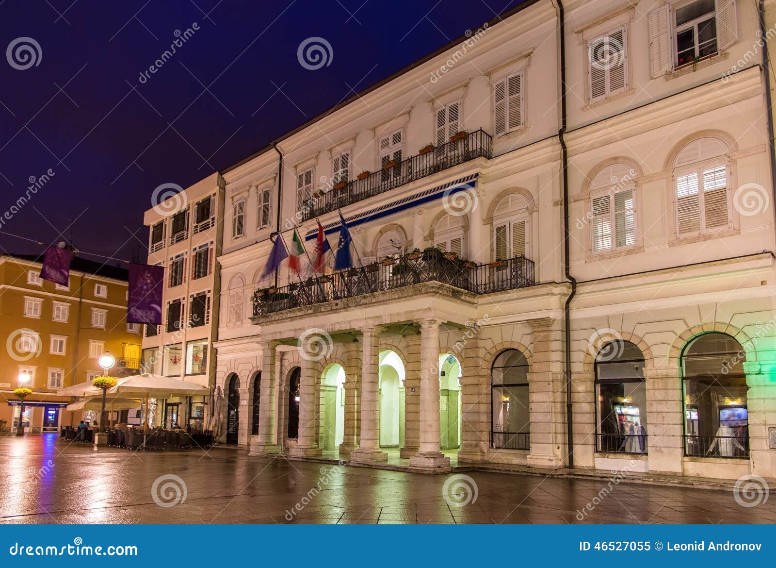 View of Rijeka Town Hall, Croatia Stock Image - Image of evening ...