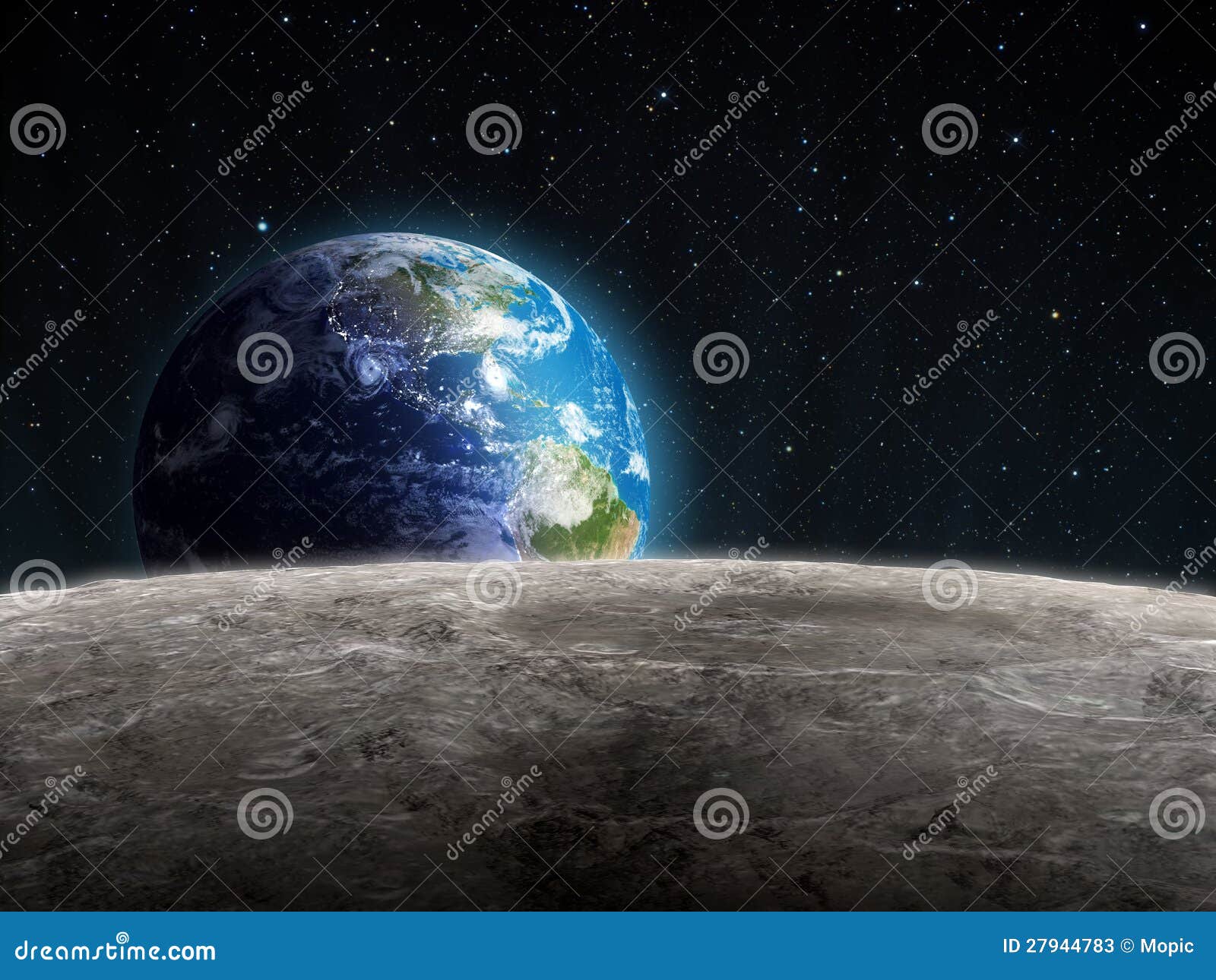 View of the Rising Earth Seen from the Moon Stock Illustration ...
