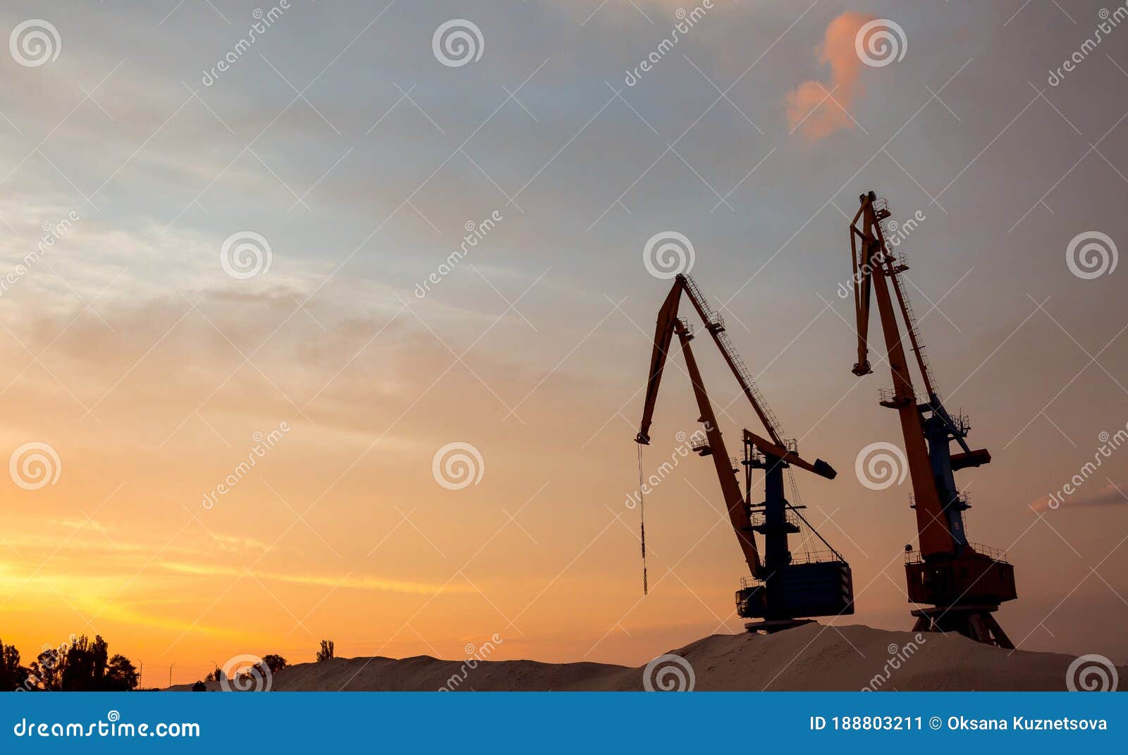 View of the River Cranes at Sunset. Sand Mining on the River Dnipro ...