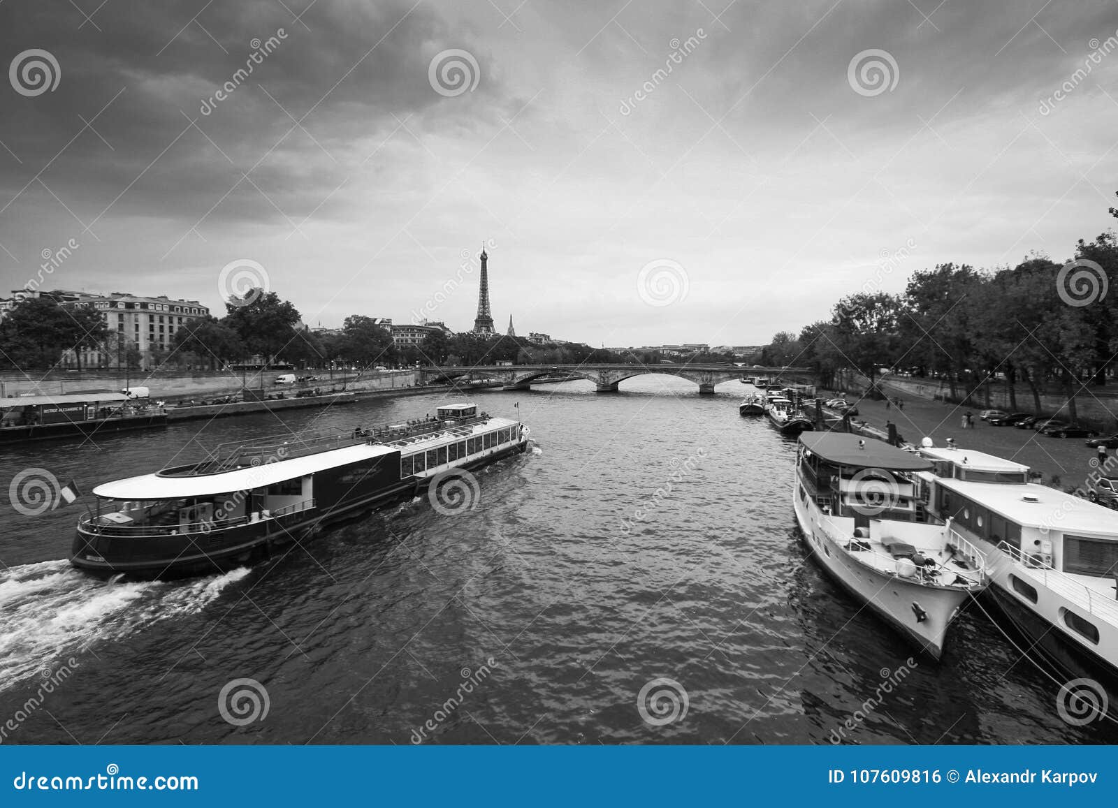 View of the River with Floating Bus Stock Photo - Image of notre ...