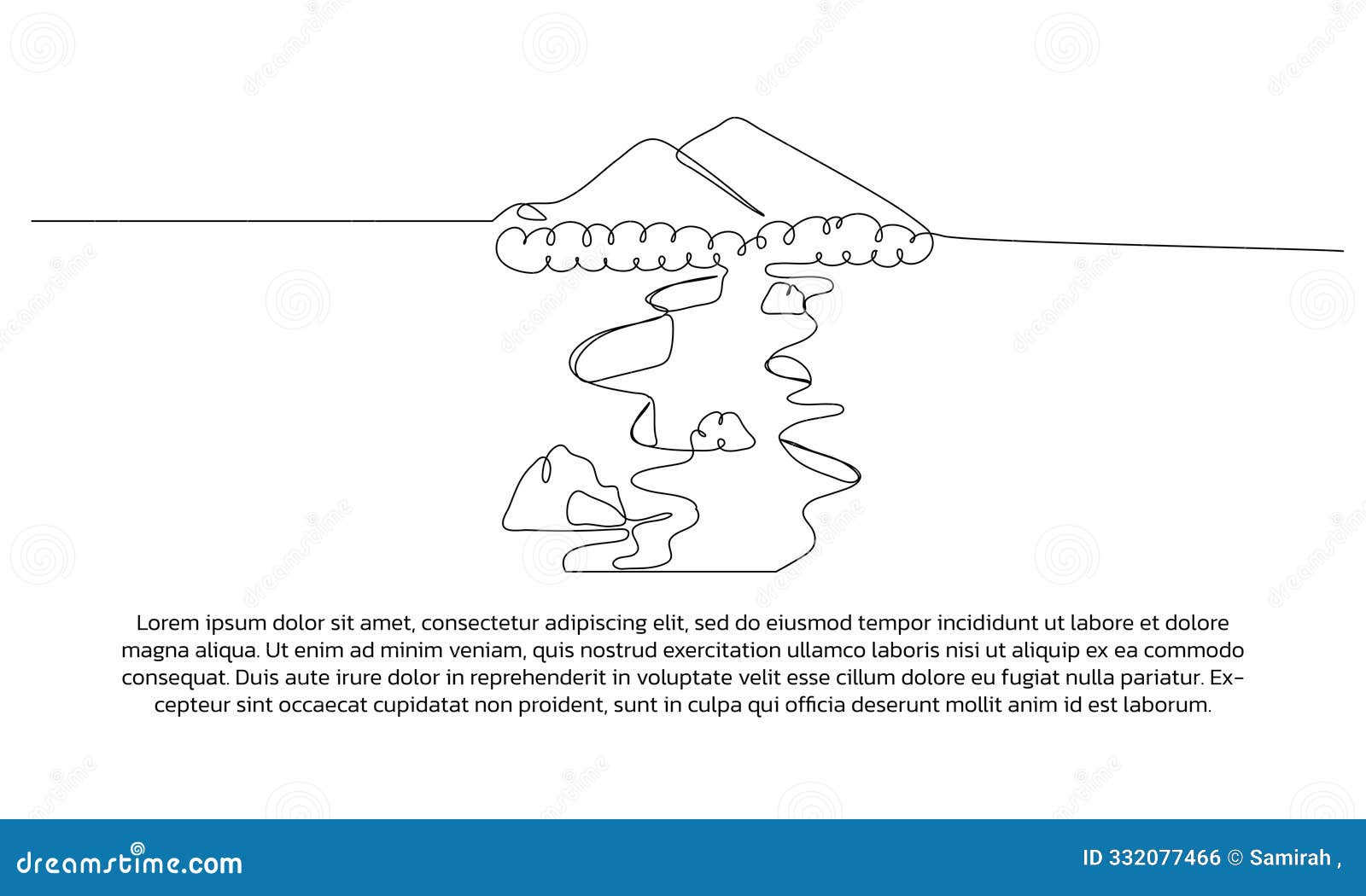 View of the River Flow and Mountains One Continuous Line Design Stock ...
