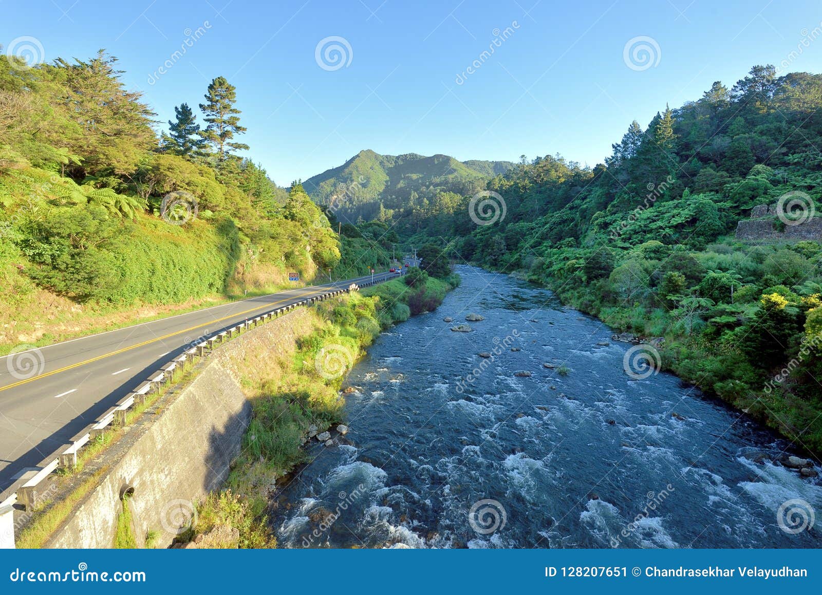 View of a River Flowing Alongside a Road Stock Image - Image of ...
