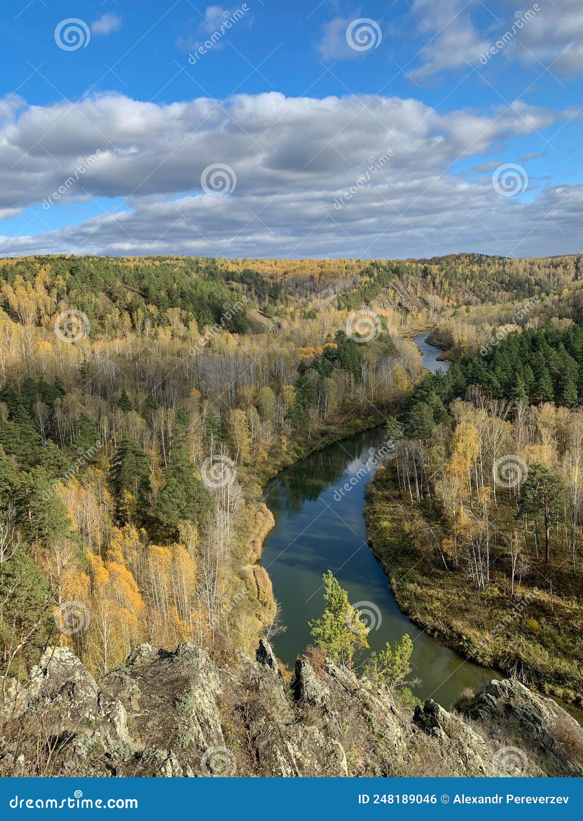 View of the Taiga River and Forest from the Cliff Stock Photo - Image ...