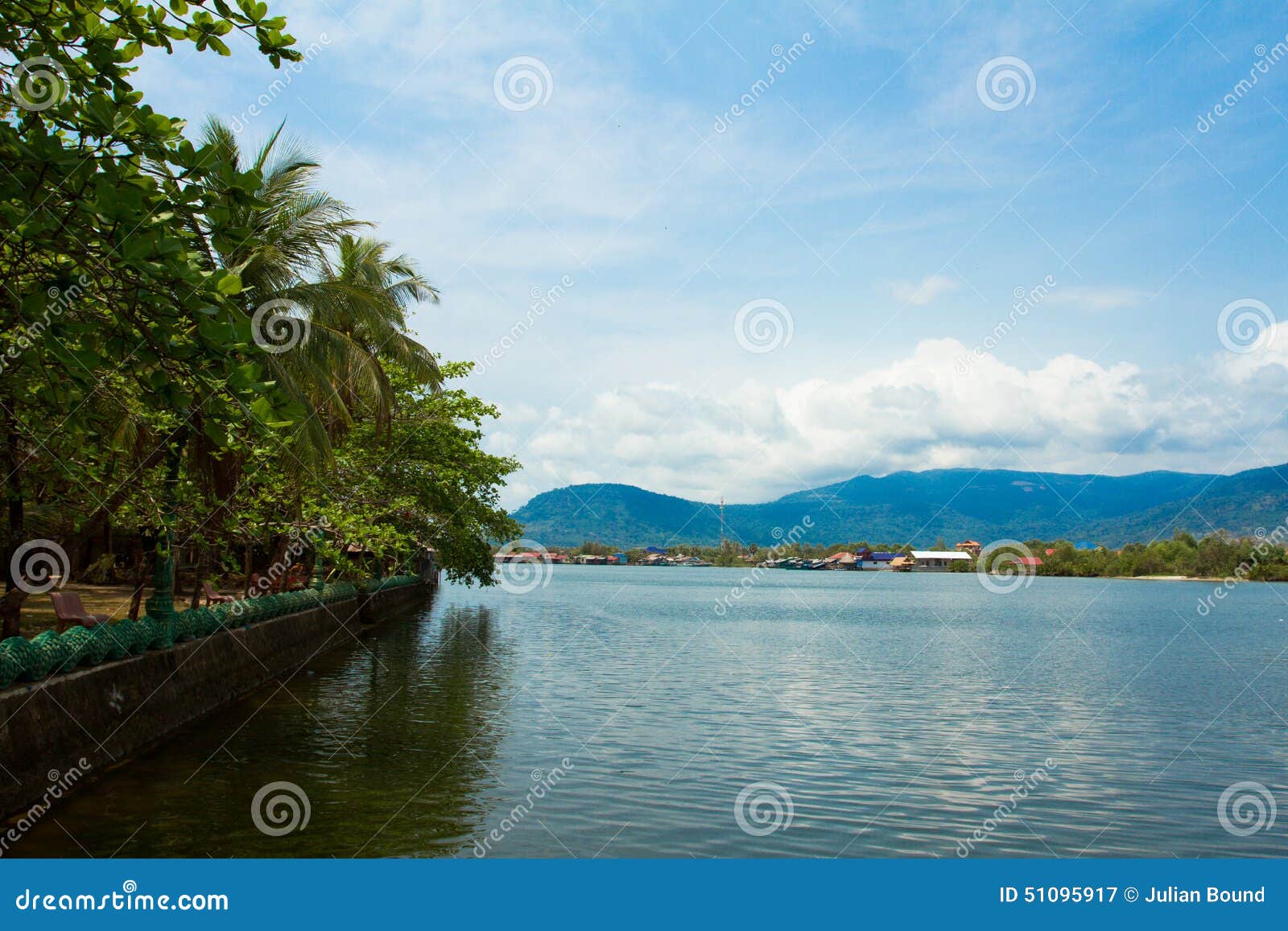View of the River by a Riverside Temple of Kampot, Cambodia Stock Image ...
