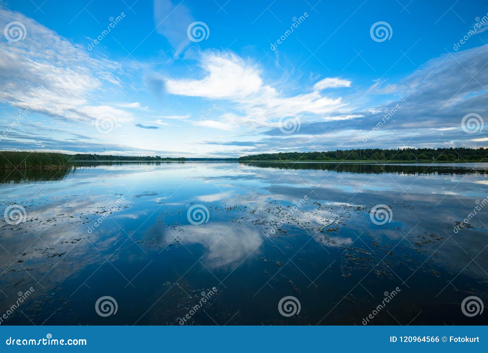View of the River from the Shore with a Beautiful Sky and Clouds Stock ...