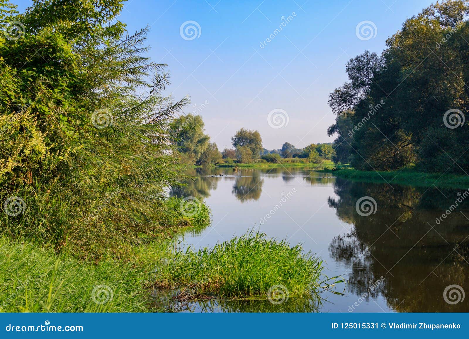View of River Surface on a Background of Blue Sky at Sunrise. River ...