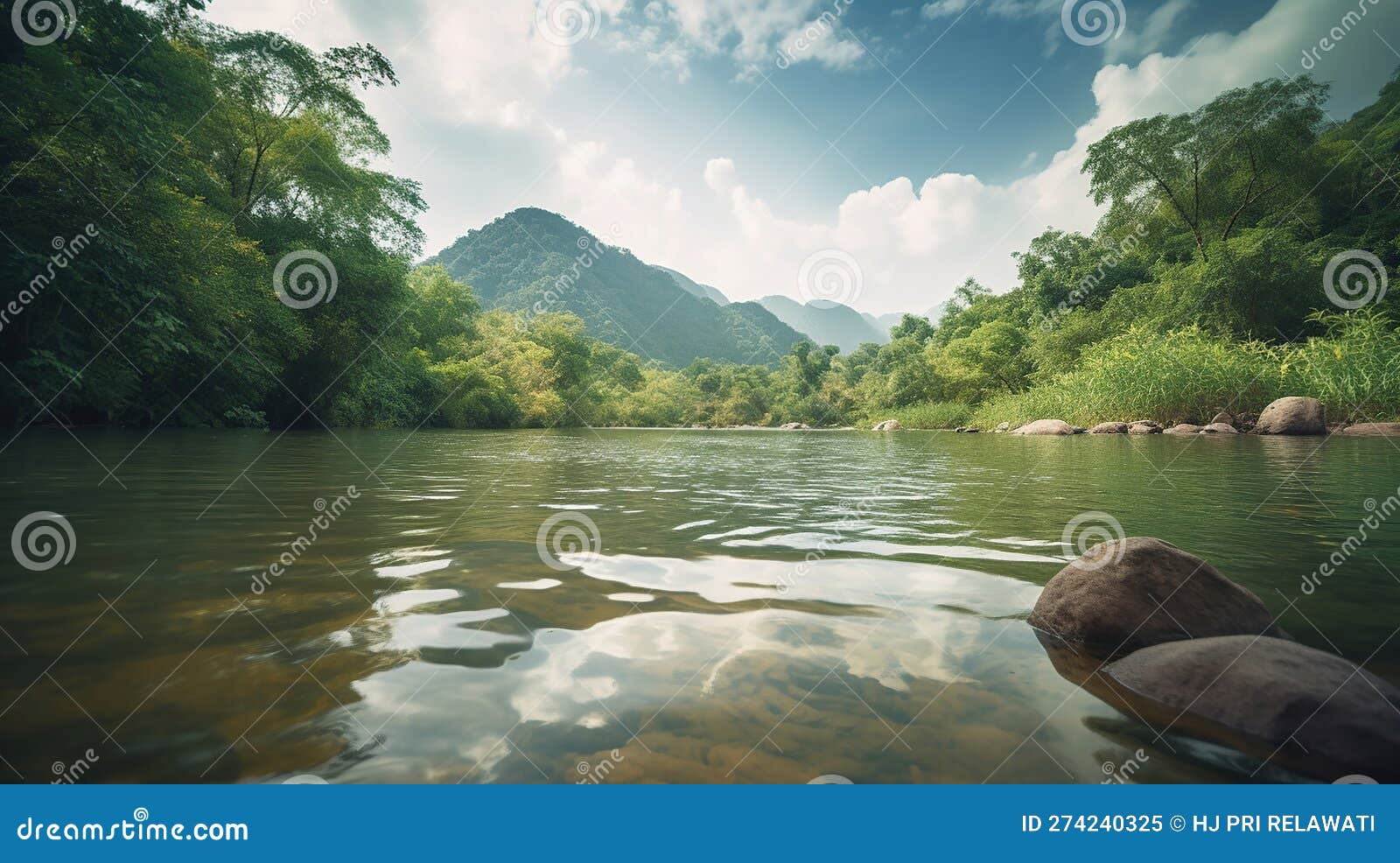 A View of the River Surrounded by Luscious Green Trees. Generative Ai ...
