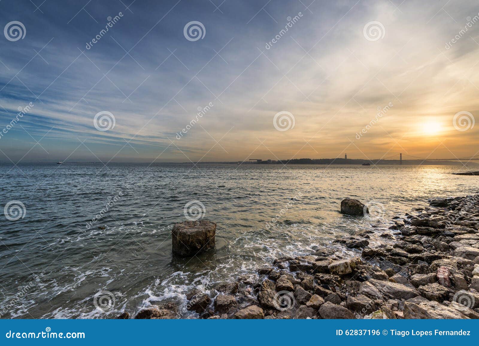View of the River Tagus in Lisbon Stock Photo - Image of bridge, river ...