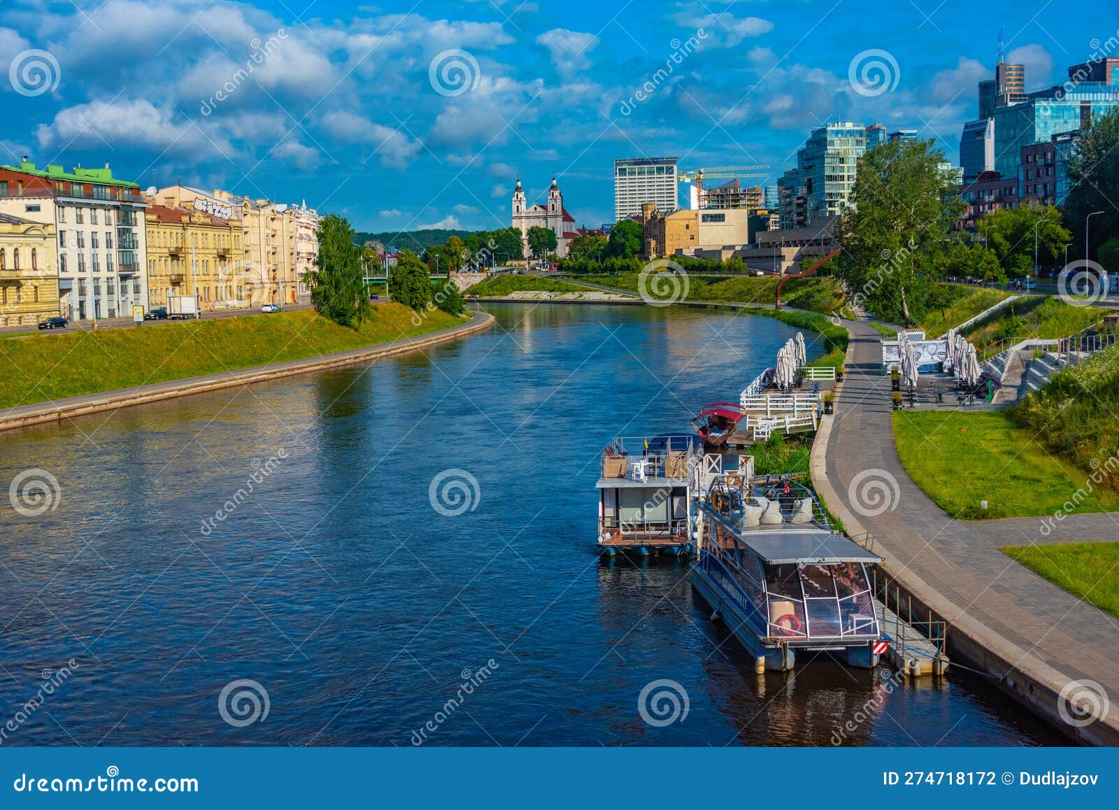 View of Riverside of the Neris River in Vilnius, Lithuania. Stock Photo ...