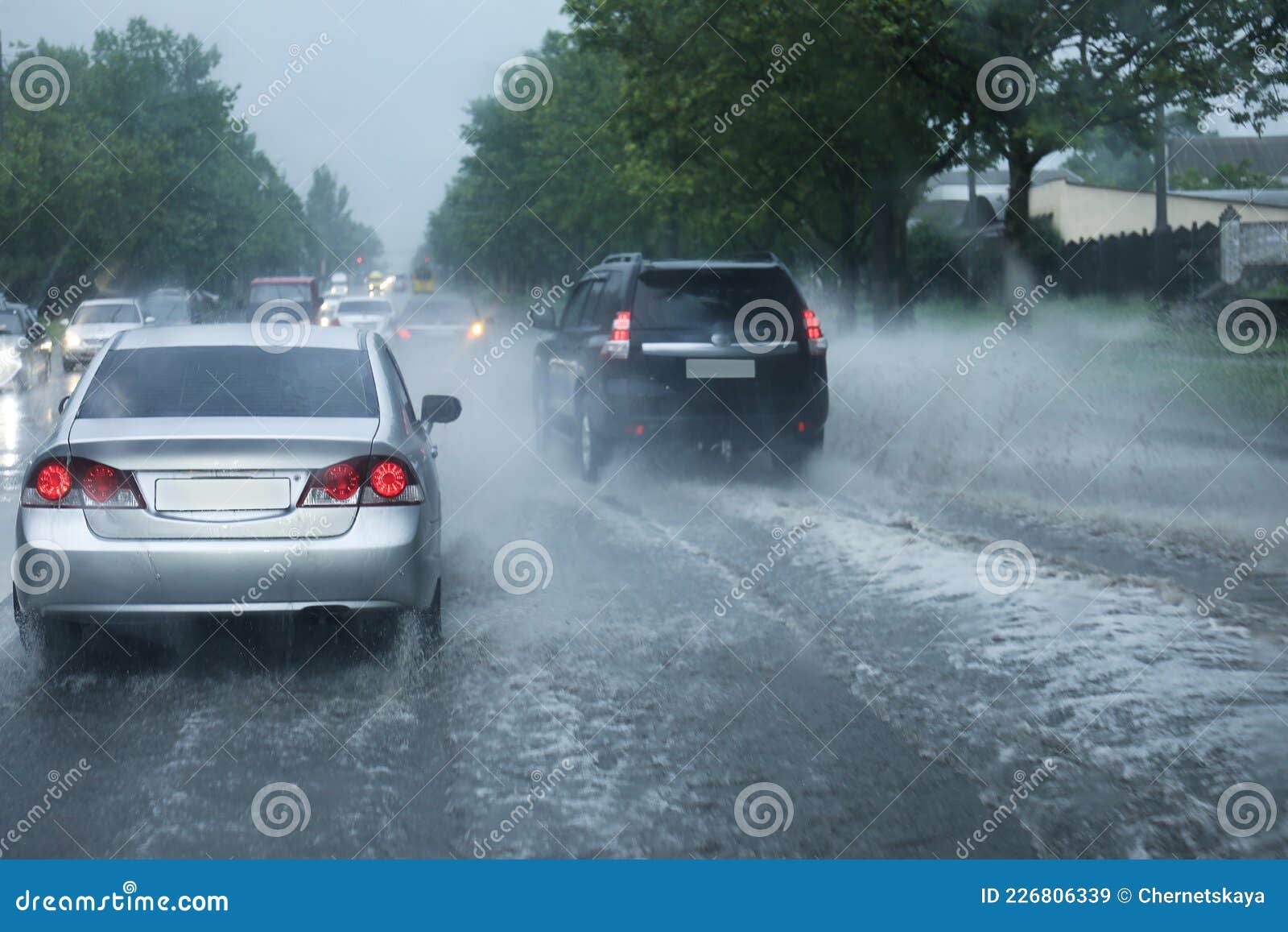 View of Road with Cars on Rainy Day Stock Image - Image of cars, speed ...