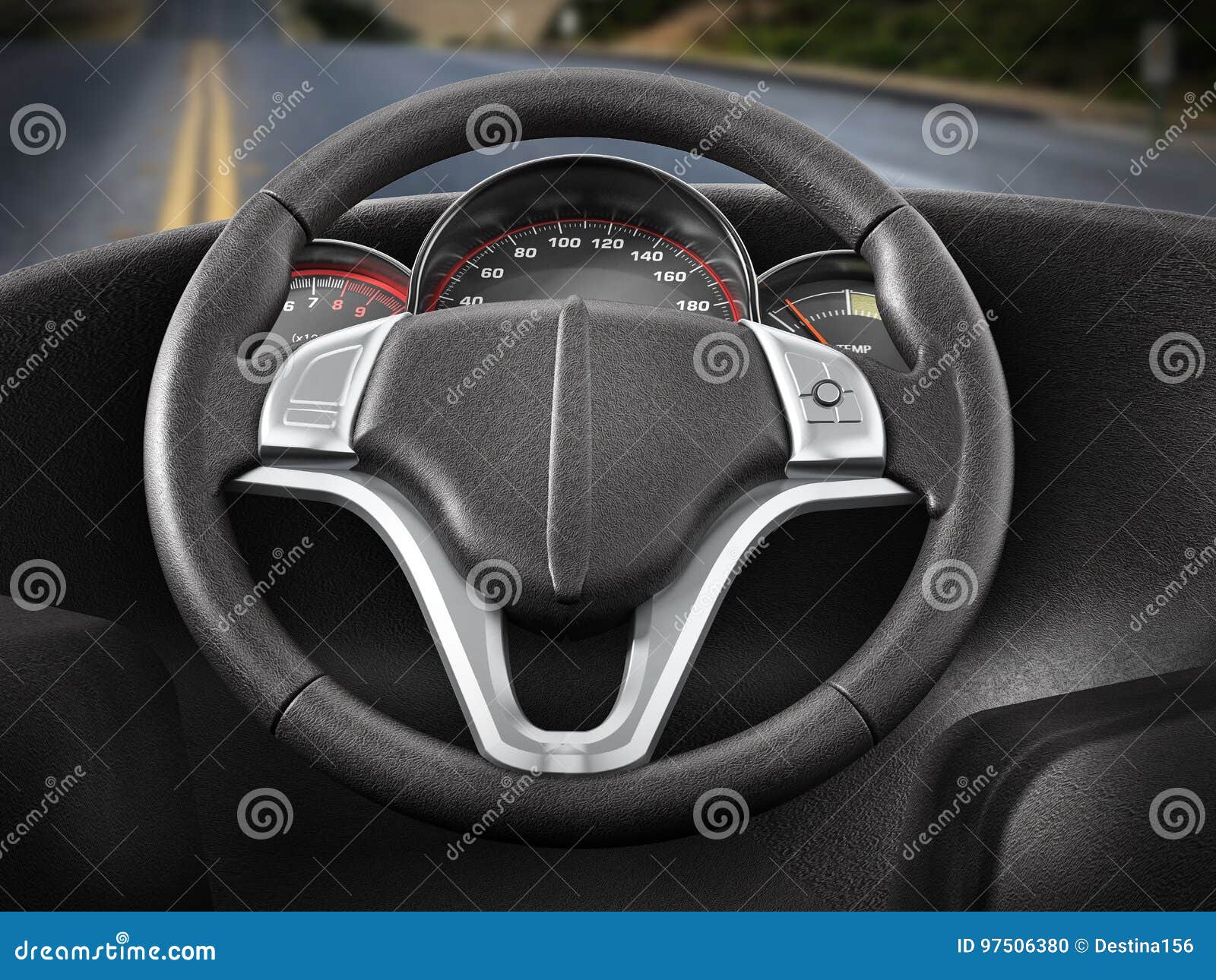 View of the Road from the Driver Seat. 3D Illustration Stock ...
