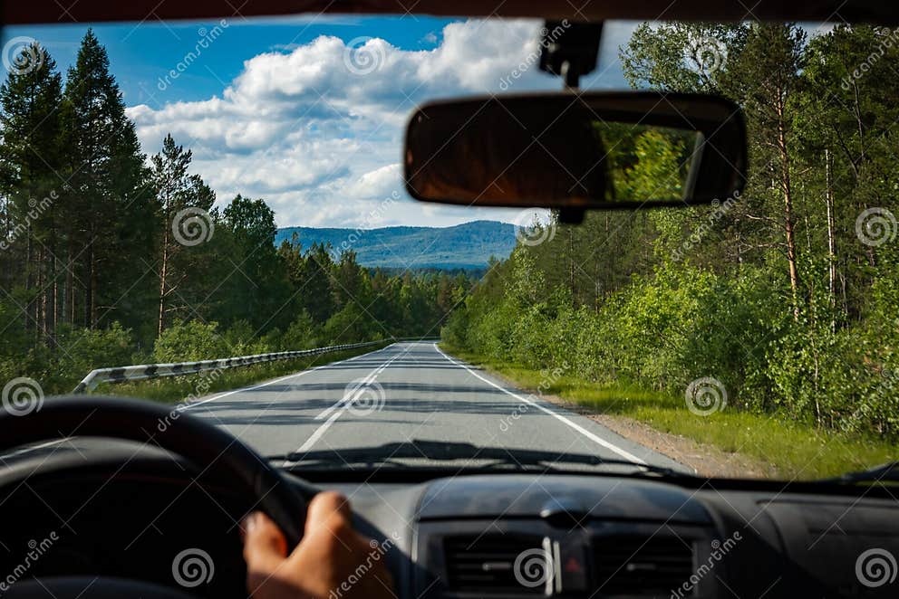 View of the Road through the Front Window of the Car Stock Image ...