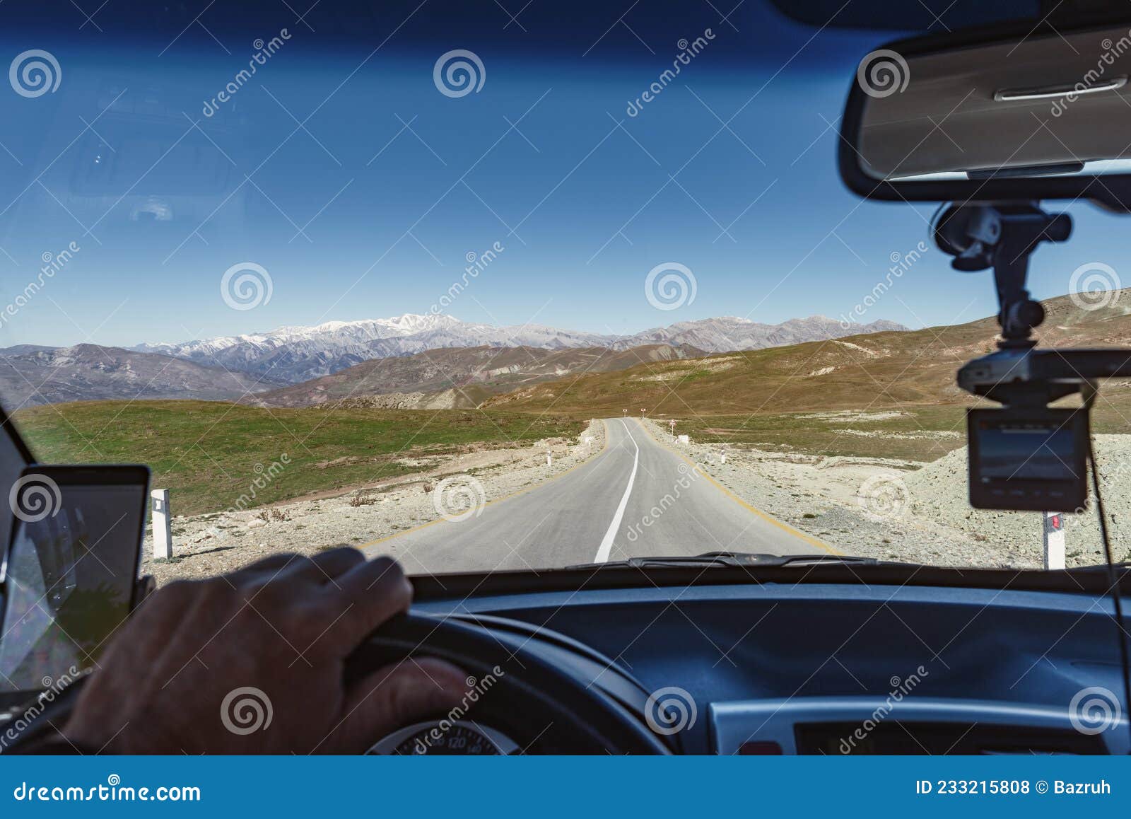 View of the Road in the Mountains through Car Windshield Stock Photo ...