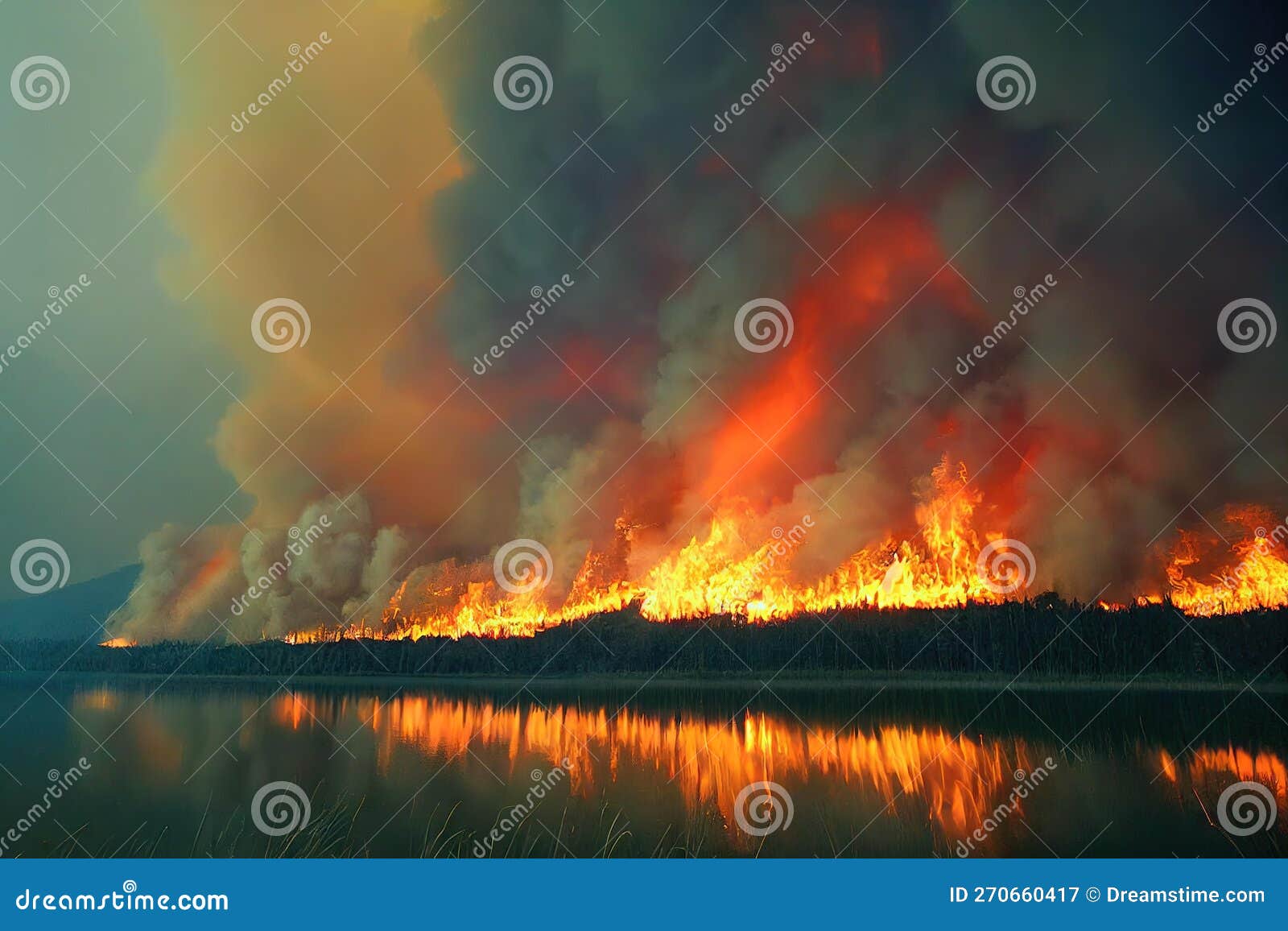 View from Roadway To Forest Burning in Fire, Natural Disaster Concept ...
