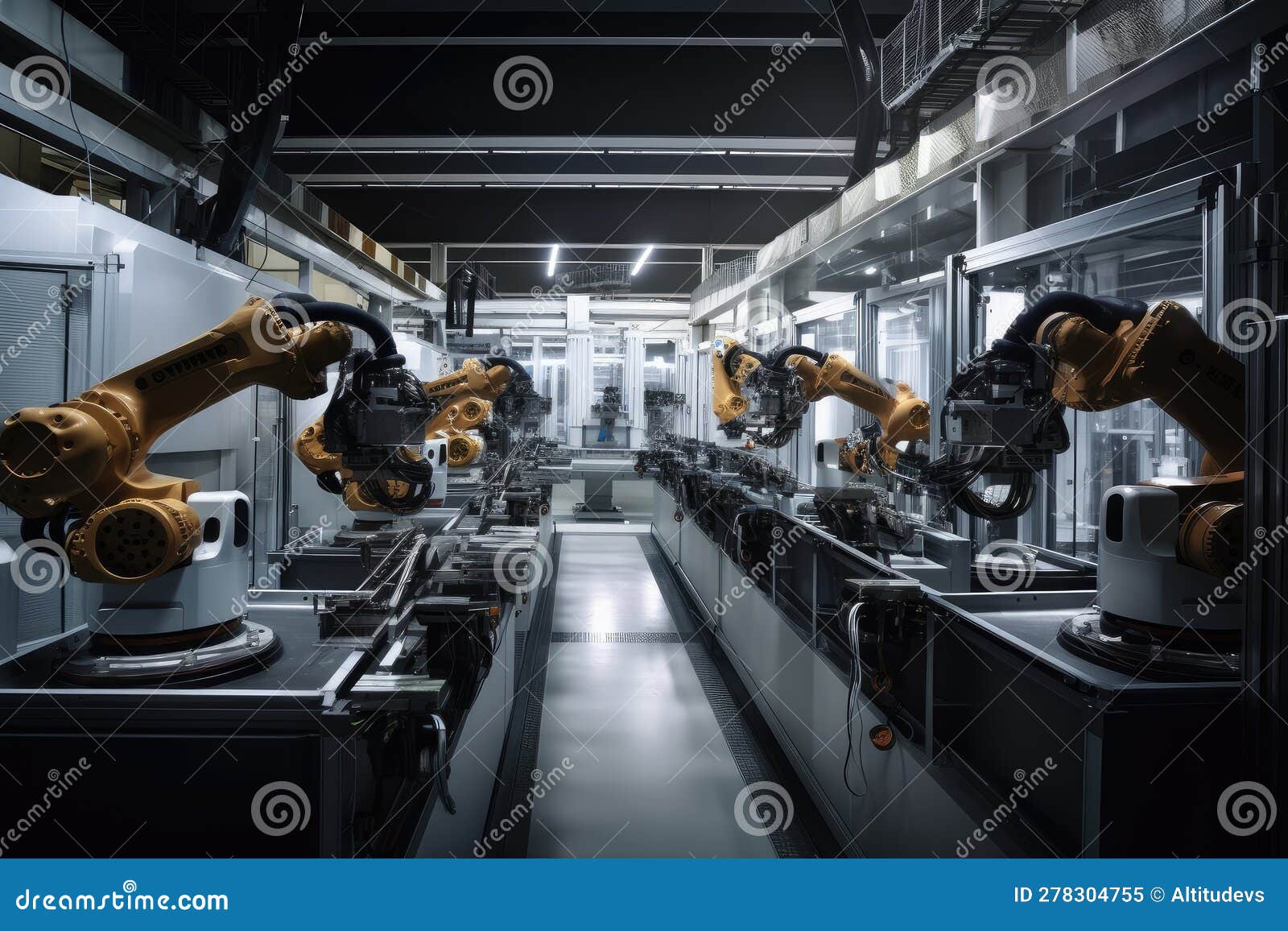 View of Robotic Arms and Mechanical Hands Assembling Complex Machines ...