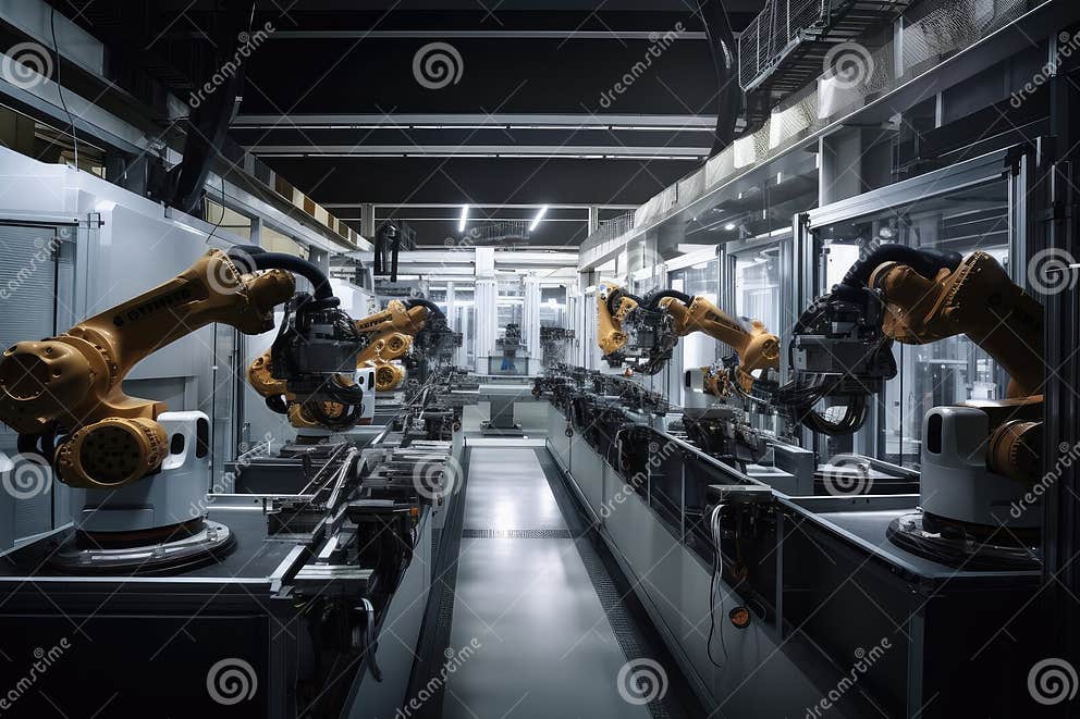 View of Robotic Arms and Mechanical Hands Assembling Complex Machines ...