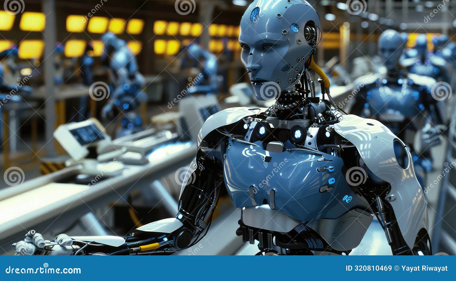 Robots Working in Advanced High-tech Manufacturing Facility Generated ...