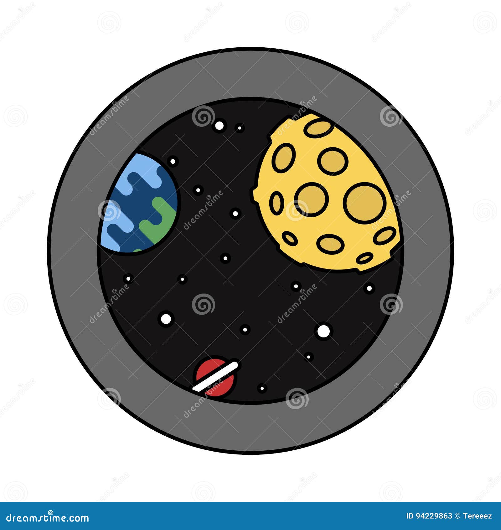 View from the Rocket Window into the Space with Moon and Earth Stock ...