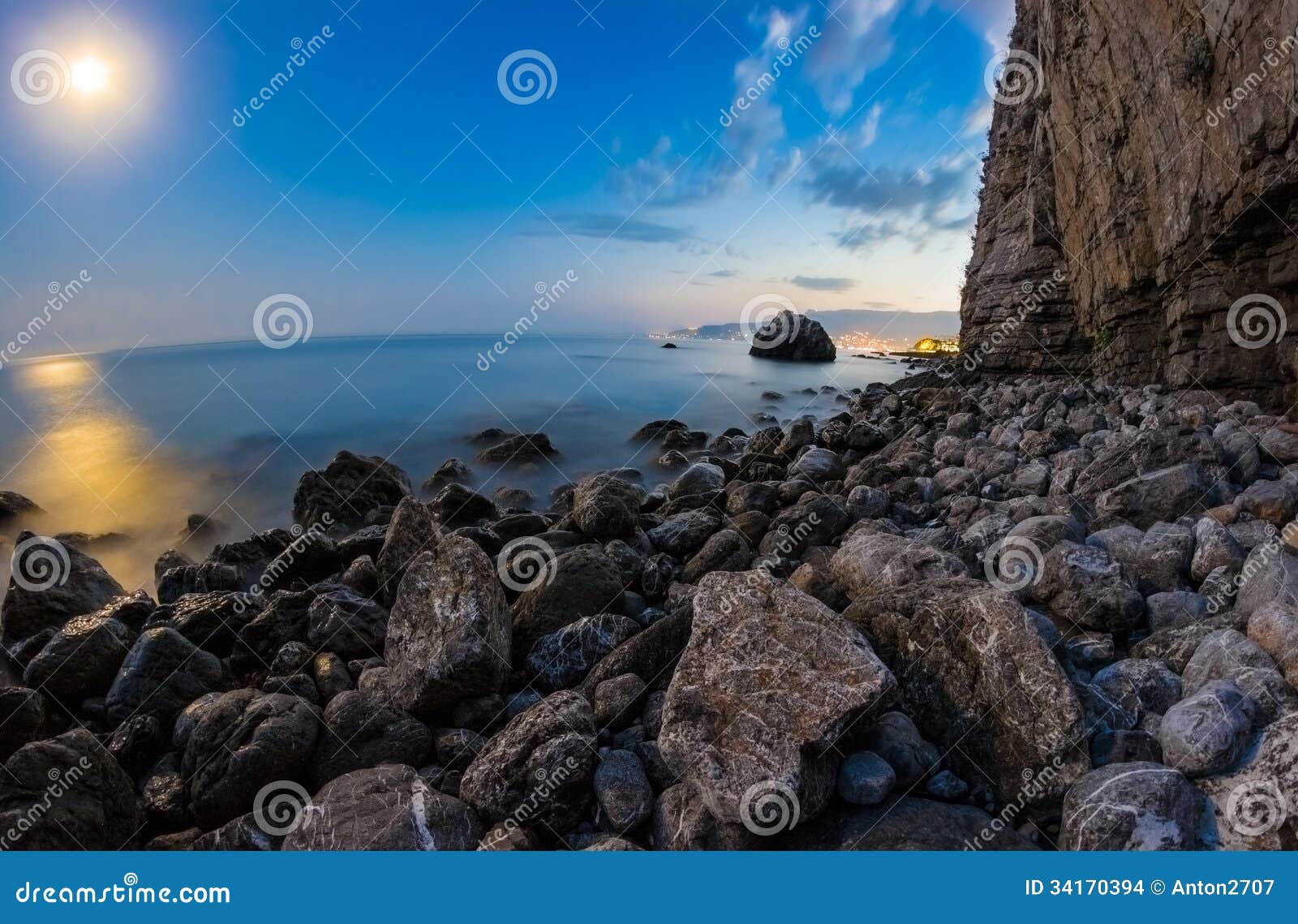 View of a Rocky Coast in Night. Long Exposure Shot Stock Photo - Image ...