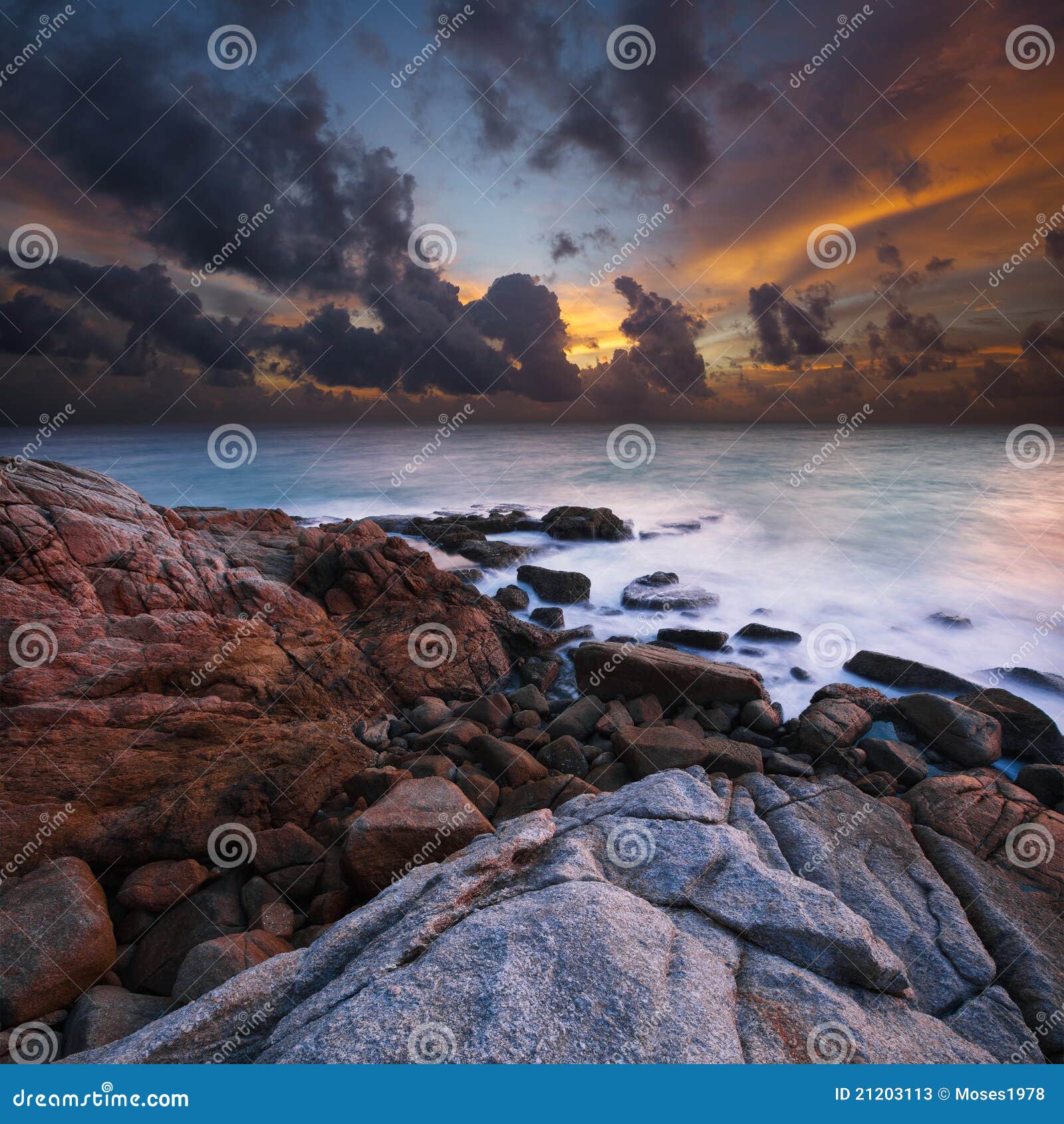 View of a Rocky Coast at Sunset Stock Image - Image of stone, seascape ...