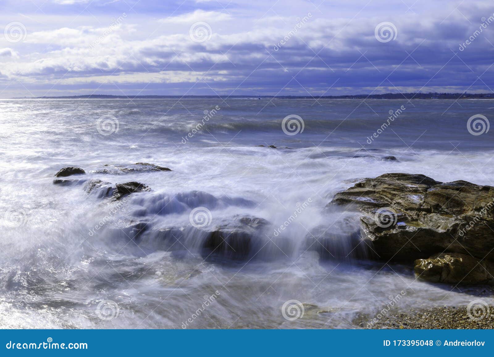 Rocky ocean shore stock photo. Image of idyllic, rocky - 173395048