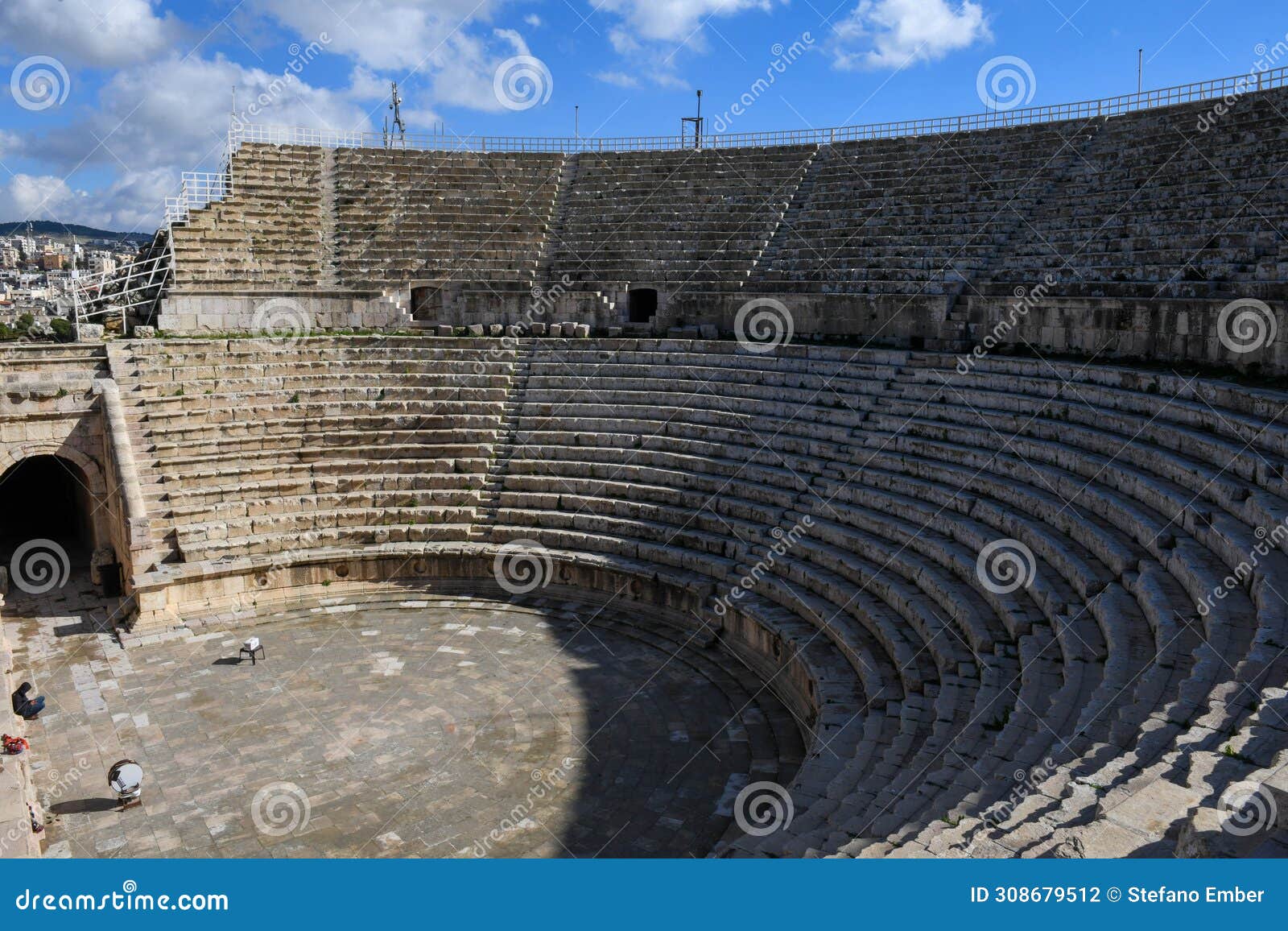 View at the Roman Amphitheater of Jerash in Jordan Stock Photo - Image ...
