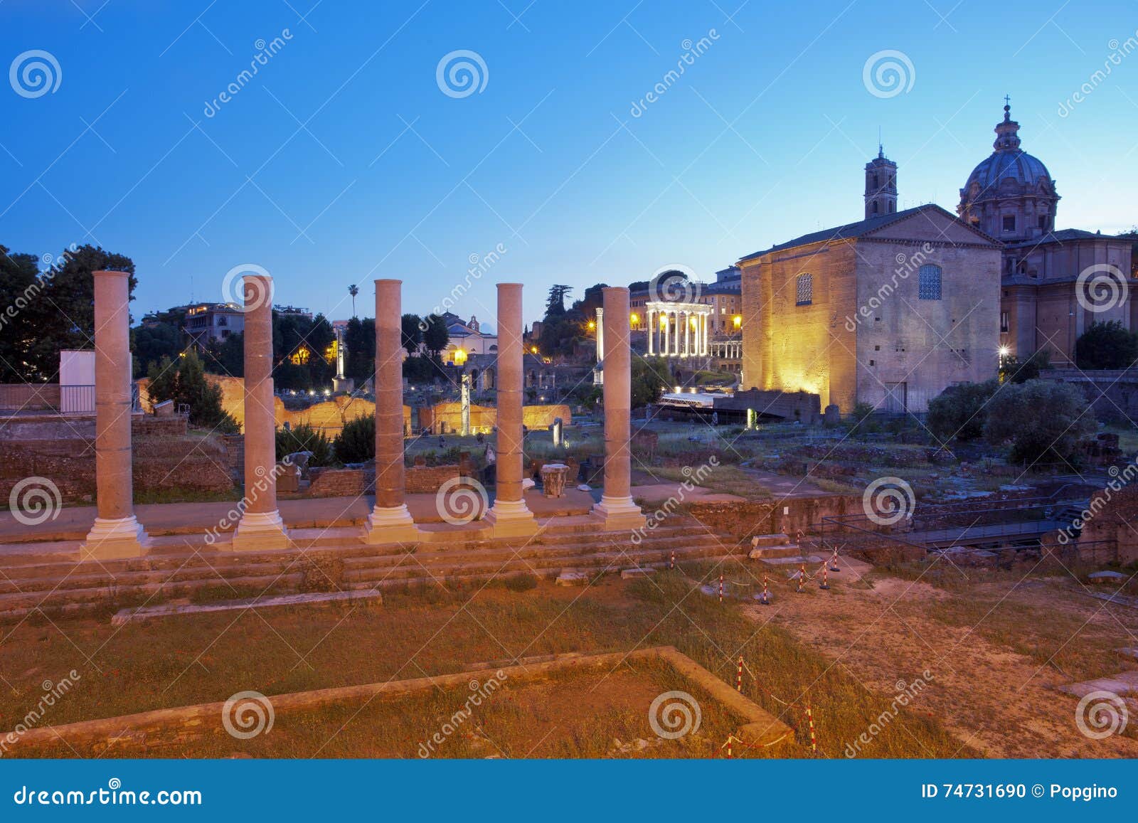 View of the Roman Forum by Night Stock Photo - Image of night, travel ...