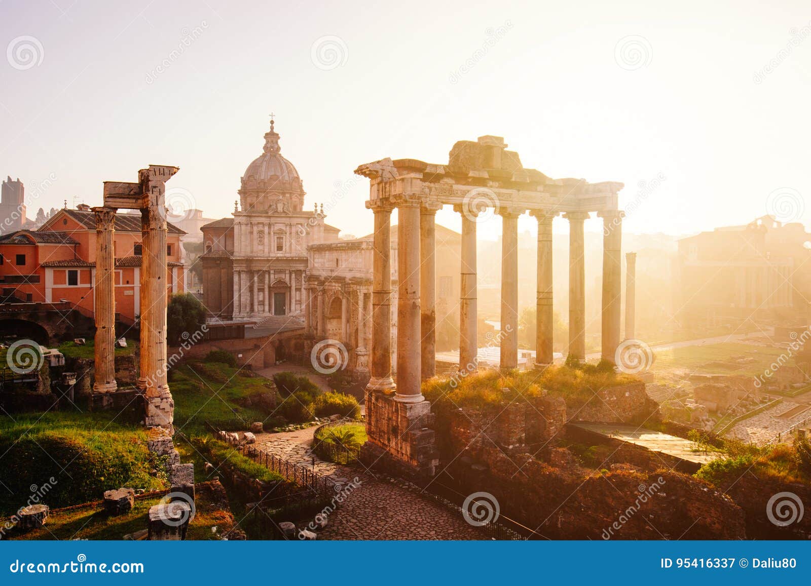 View of the Roman Forum with the Temple of Saturn, Rome, Italy Stock ...