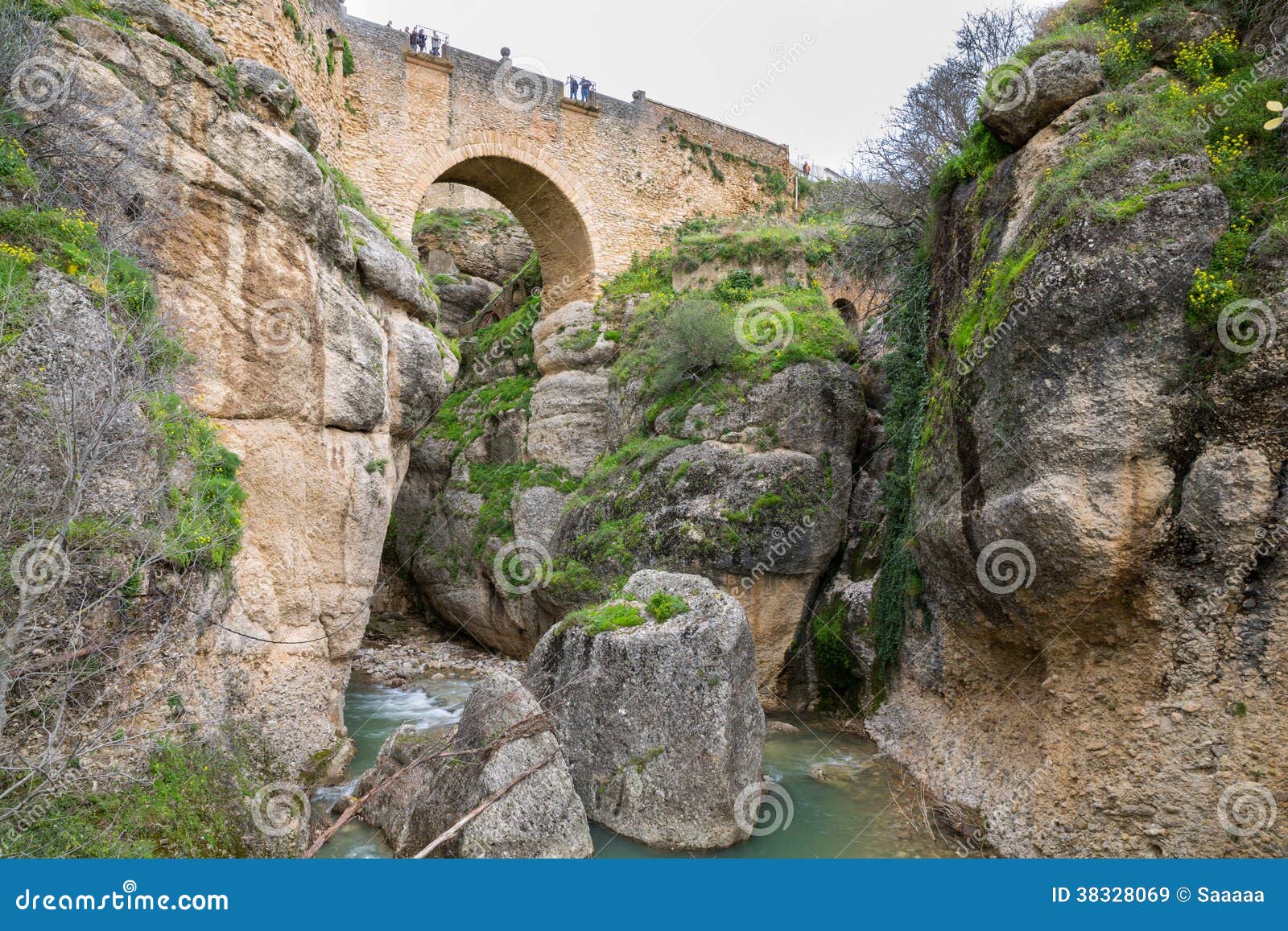 View of Ronda Bridge and Canyon Stock Image - Image of sight, blurred ...