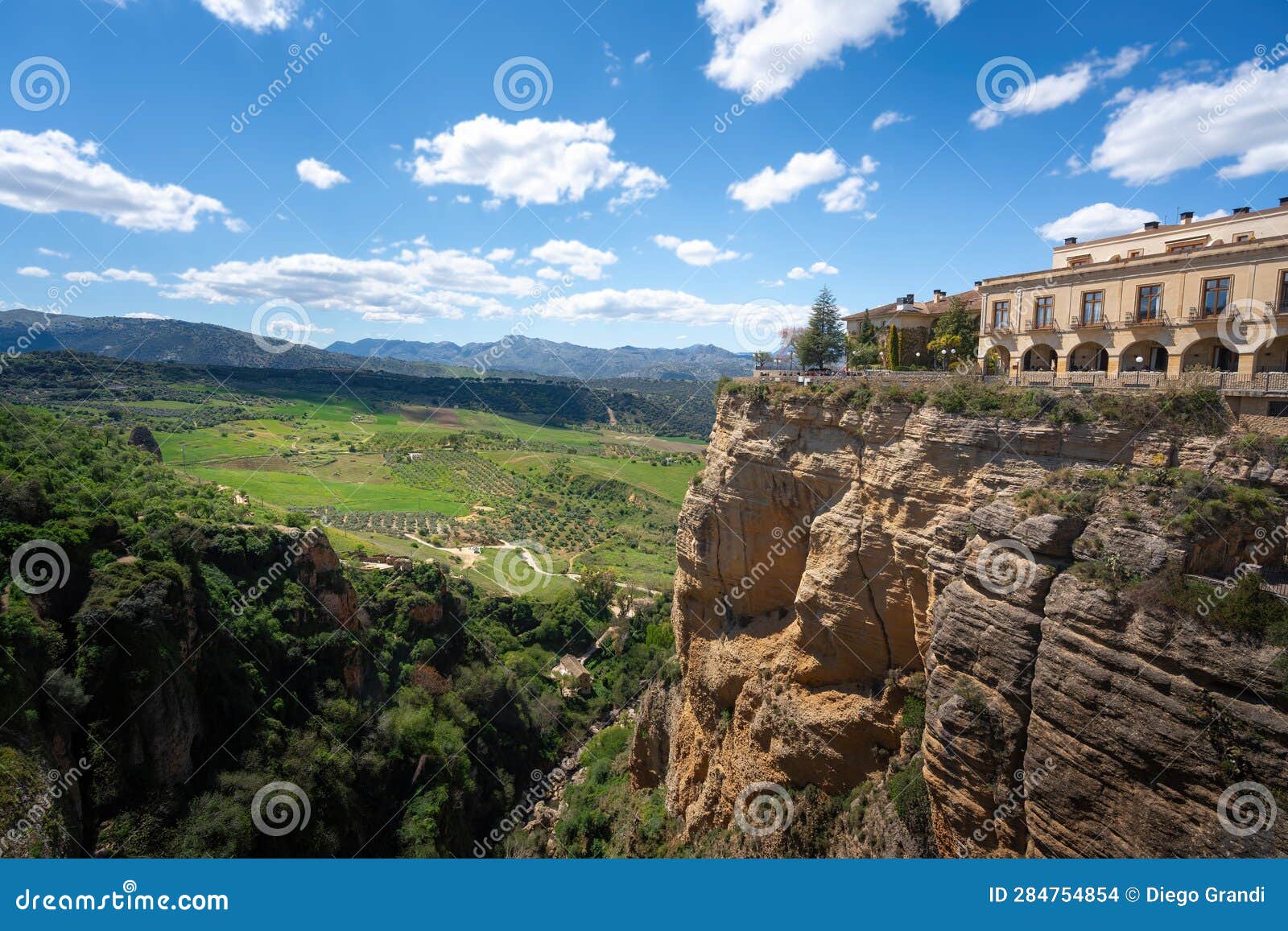 View of Ronda Gorge and Valley - Ronda, Andalusia, Spain Stock Photo ...