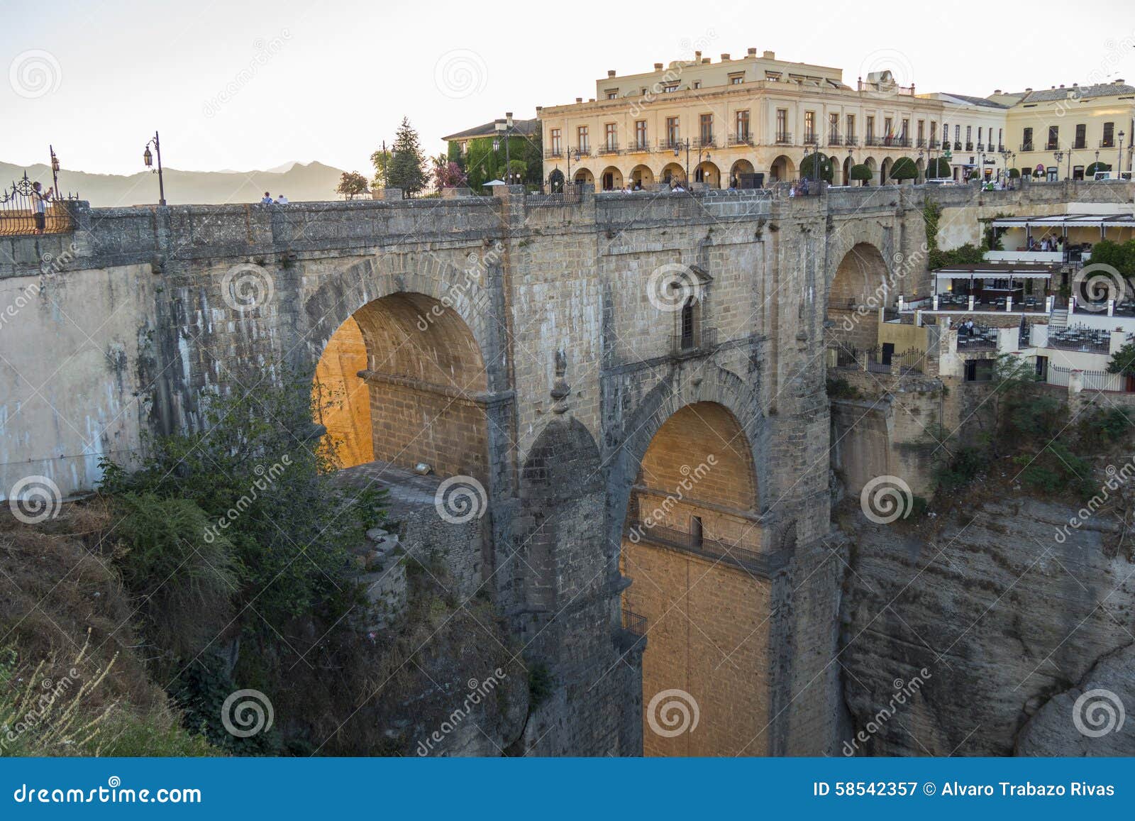 View of Ronda Old Stone Bridge (other Side), Malaga, Spain Stock Image ...