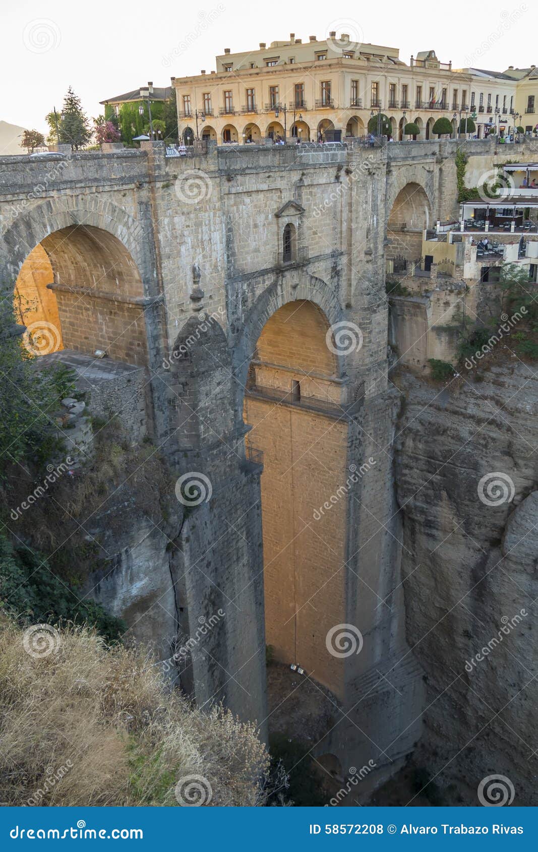 View of Ronda Old Stone Bridge (other Side), Malaga, Spain Stock Photo ...