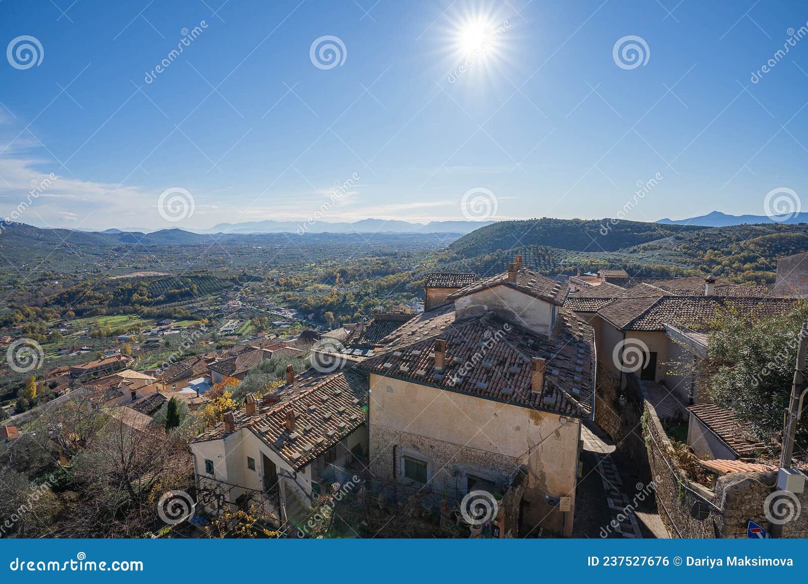 View of Rooftops of Alatri from Acropolis and Rays of Sun, Fronzinone ...