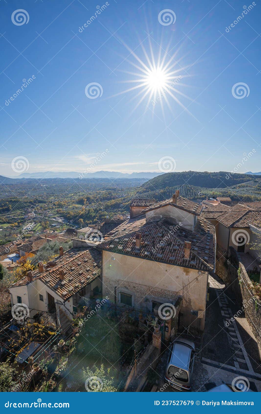 View of Rooftops of Alatri from Acropolis and Rays of Sun, Fronzinone ...
