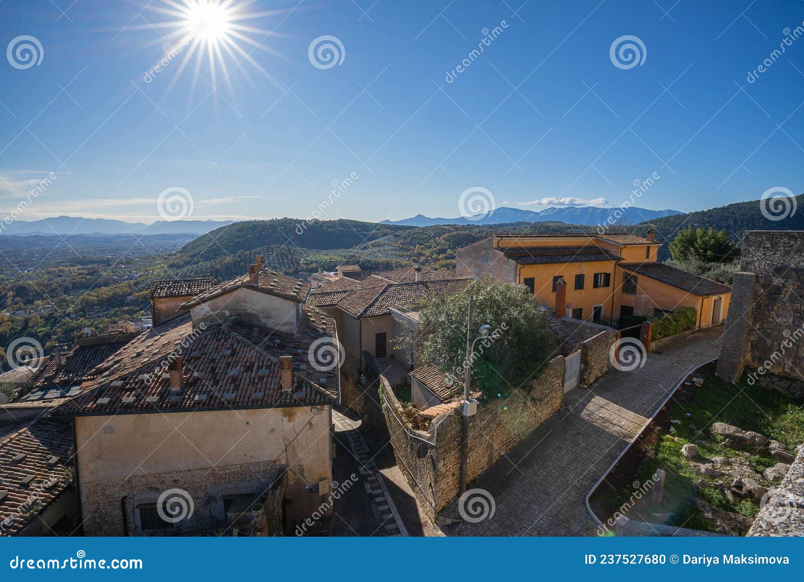View of Rooftops of Alatri from Acropolis and Rays of Sun, Fronzinone ...