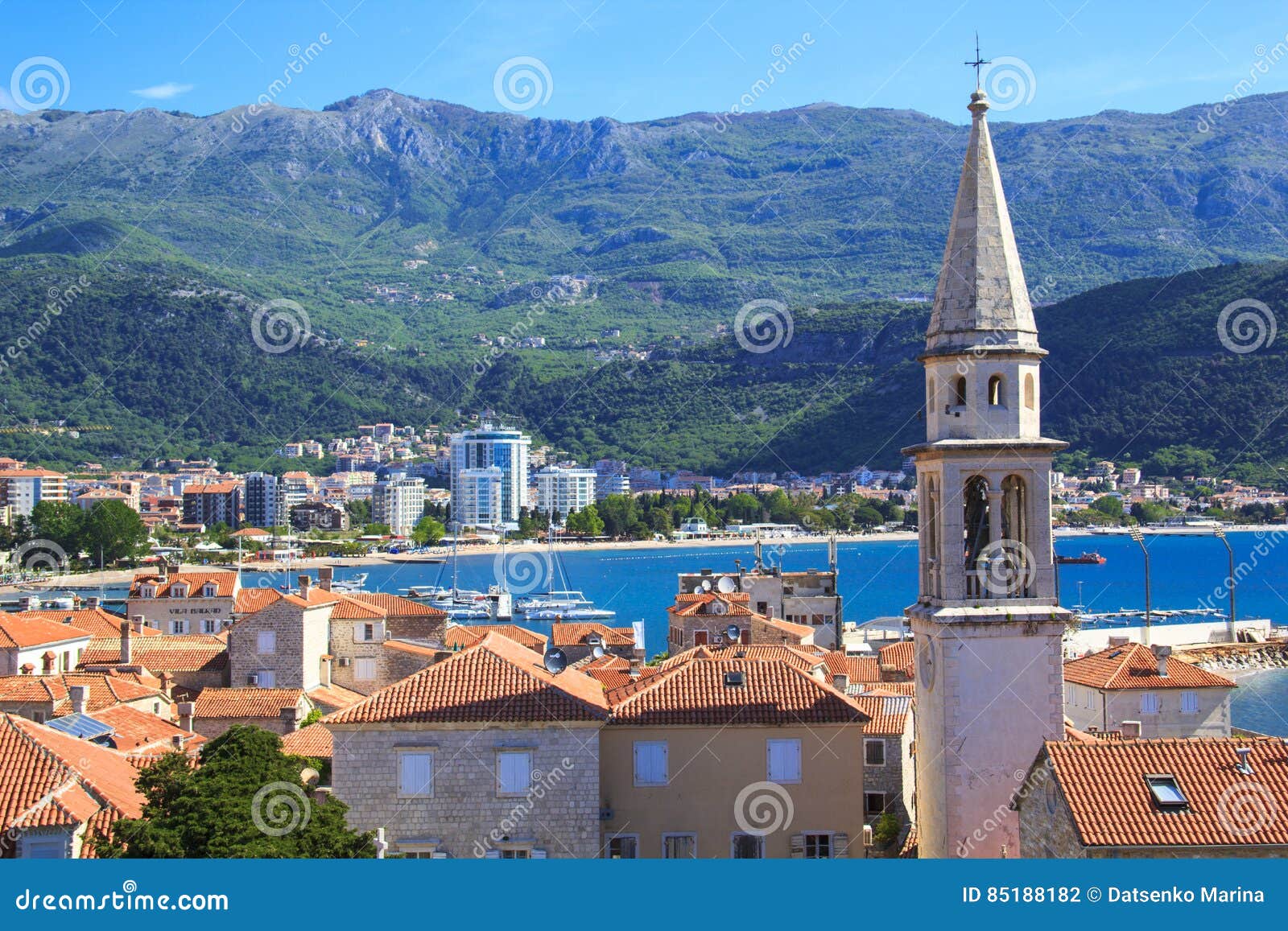 View of the Rooftops and the Bay of Budva in Montenegro Stock Photo ...