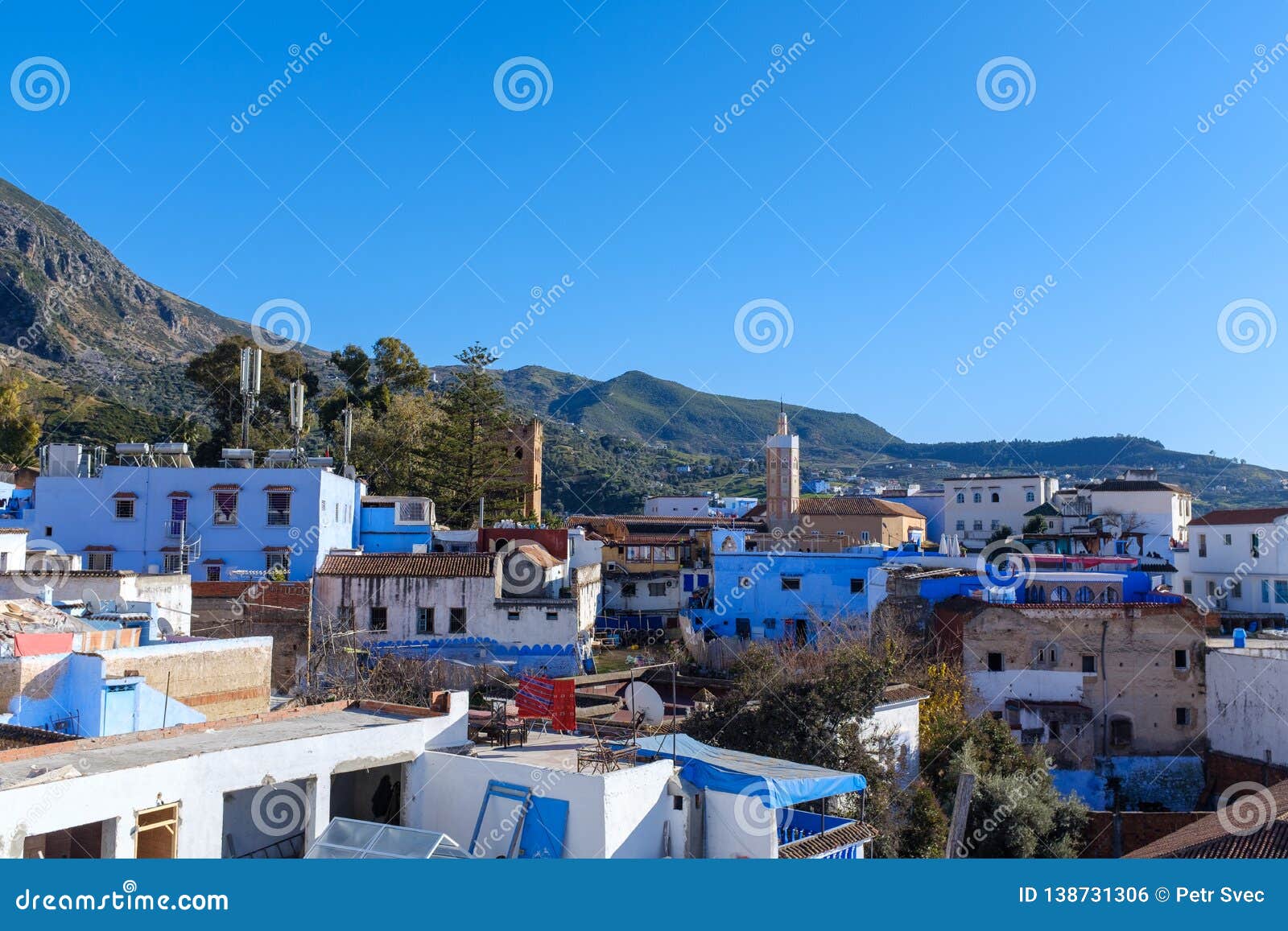 Chefchaouen rooftops editorial photo. Image of home - 138731306