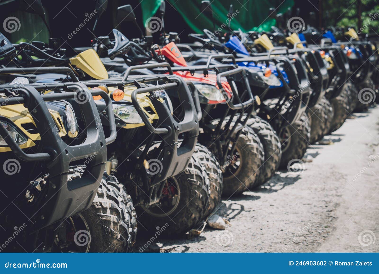 View of Row Dirty ATVs Quad Bike Stock Photo - Image of speed ...