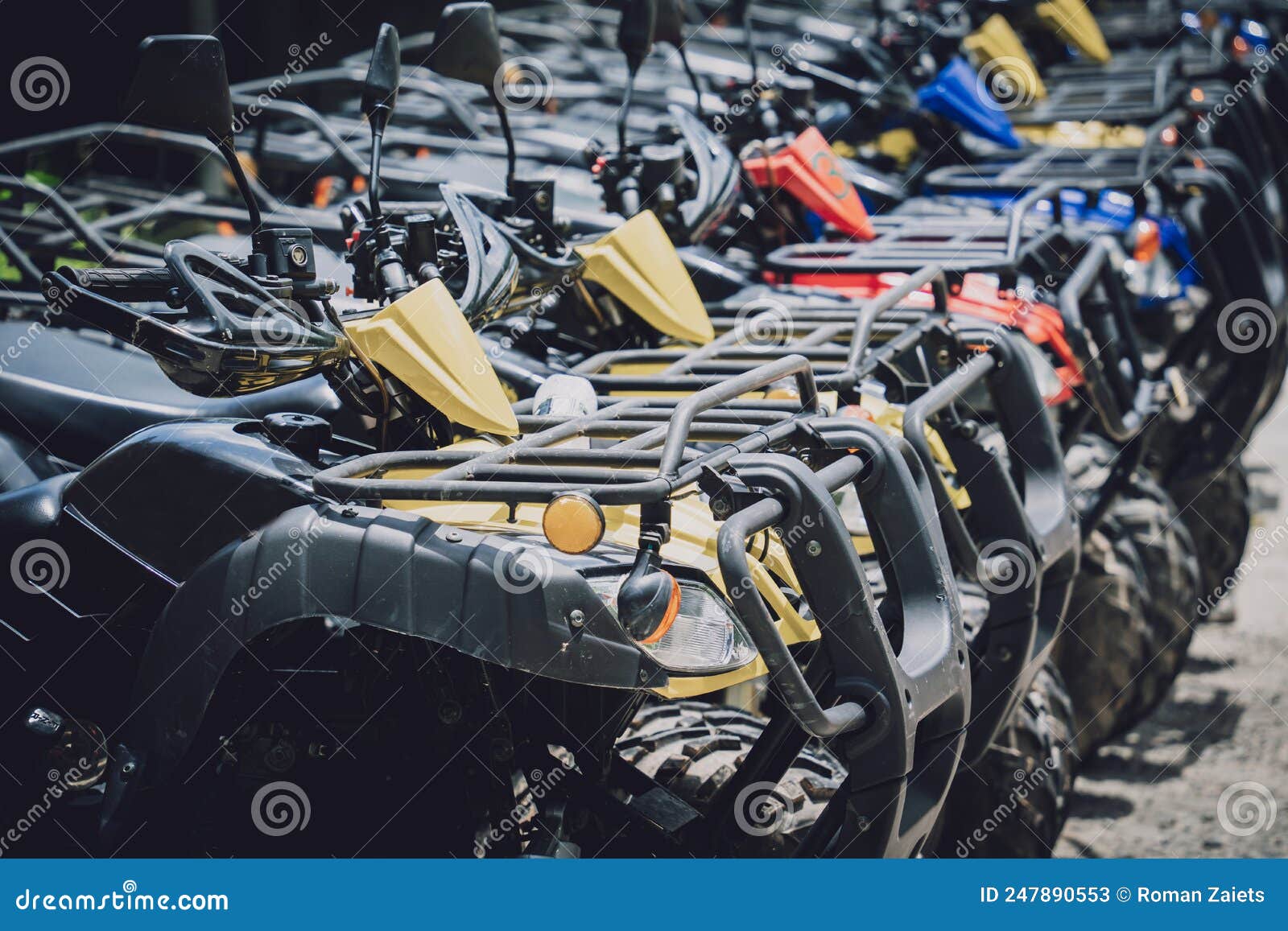 View of Row Dirty ATVs Quad Bike Stock Image - Image of bike ...
