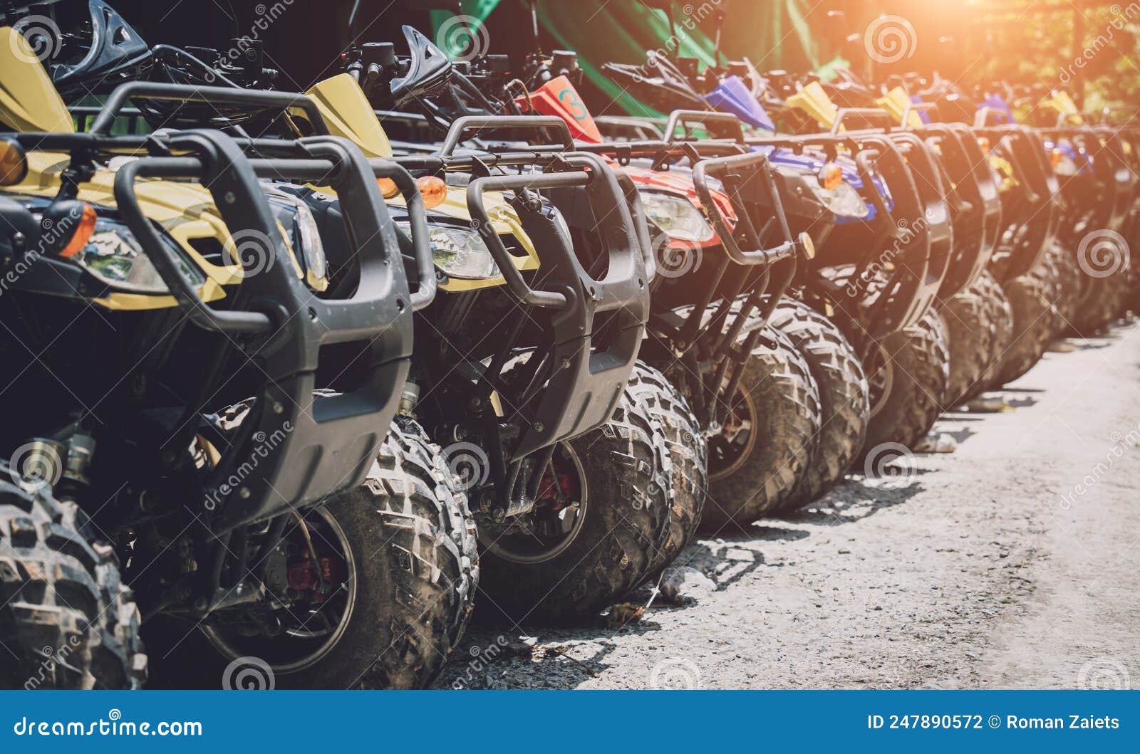 View of Row Dirty ATVs Quad Bike Stock Photo - Image of travel, rider ...