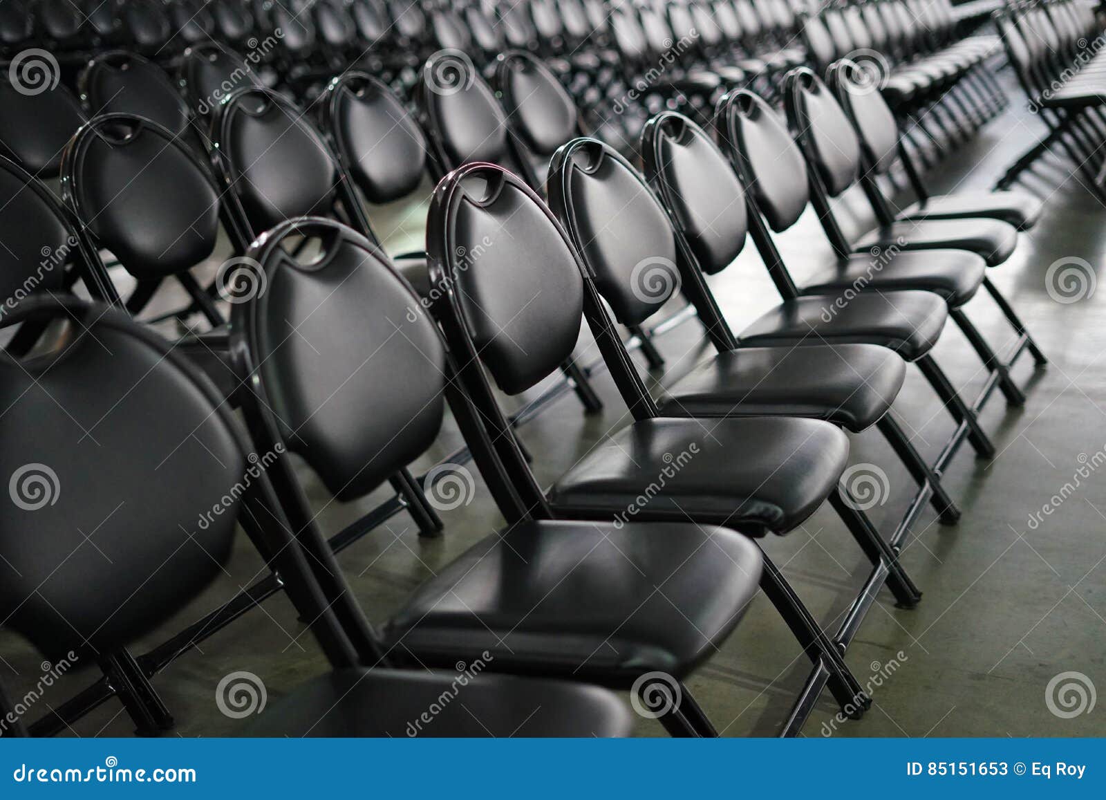 Rows of Empty Black Folding Chairs Stock Image - Image of black, rental ...