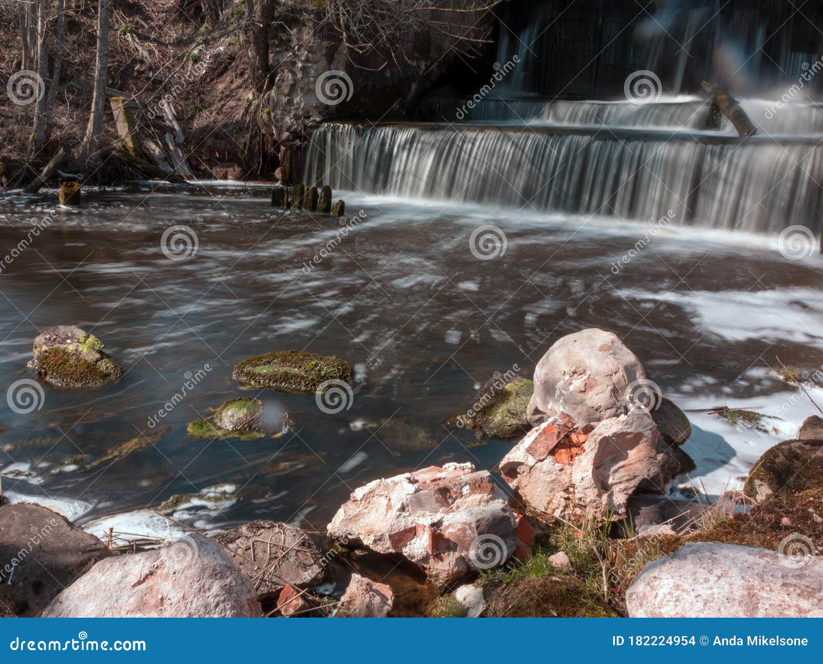 View of Running Water from the Mill Dam Stock Photo - Image of rapids ...