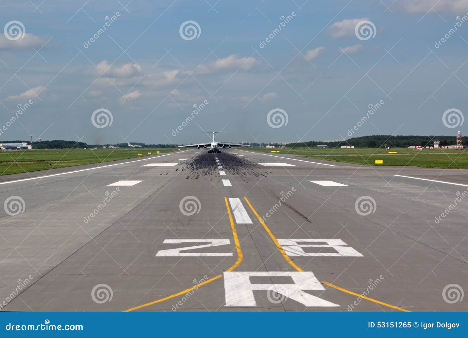 View of the Runway with the Airliner Away Stock Image - Image of ...